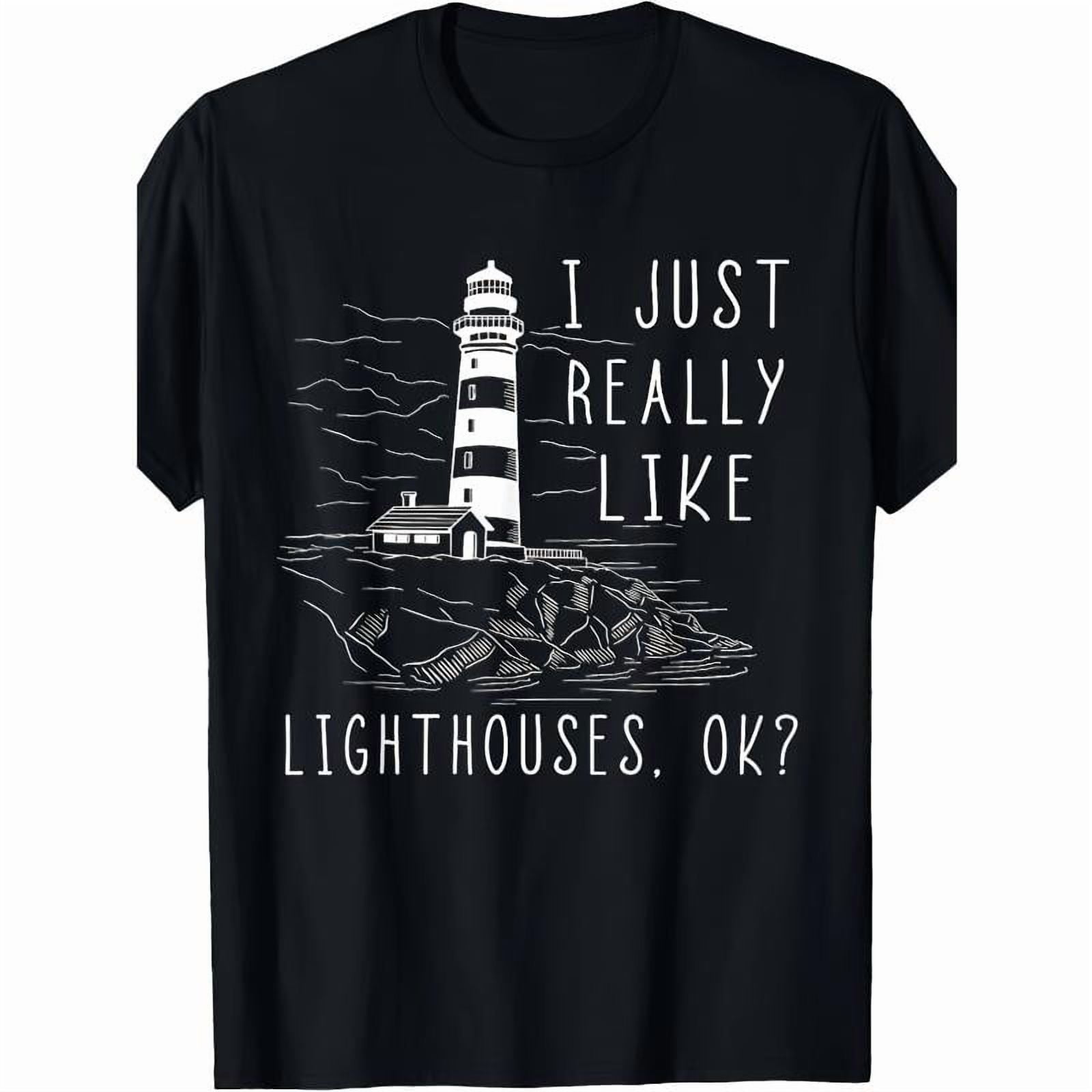 Men's Lighthouse Graphic Tee -Pattern print，Casual Crew Neck Top for Ocean Lovers ， Breathable ...