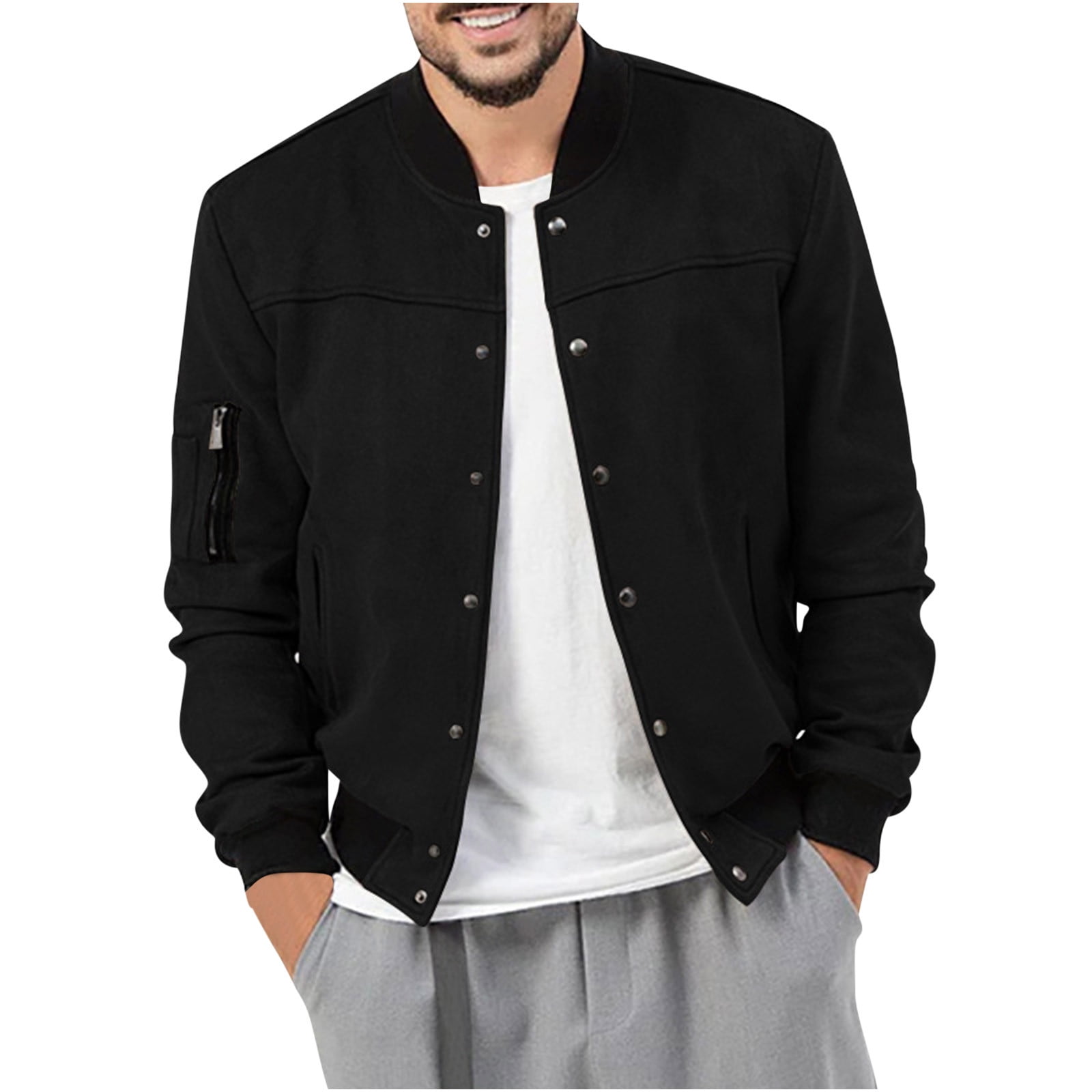Men's Lightweight Bomber Jacket Winter Fall Casual Classic Fit Varsity ...