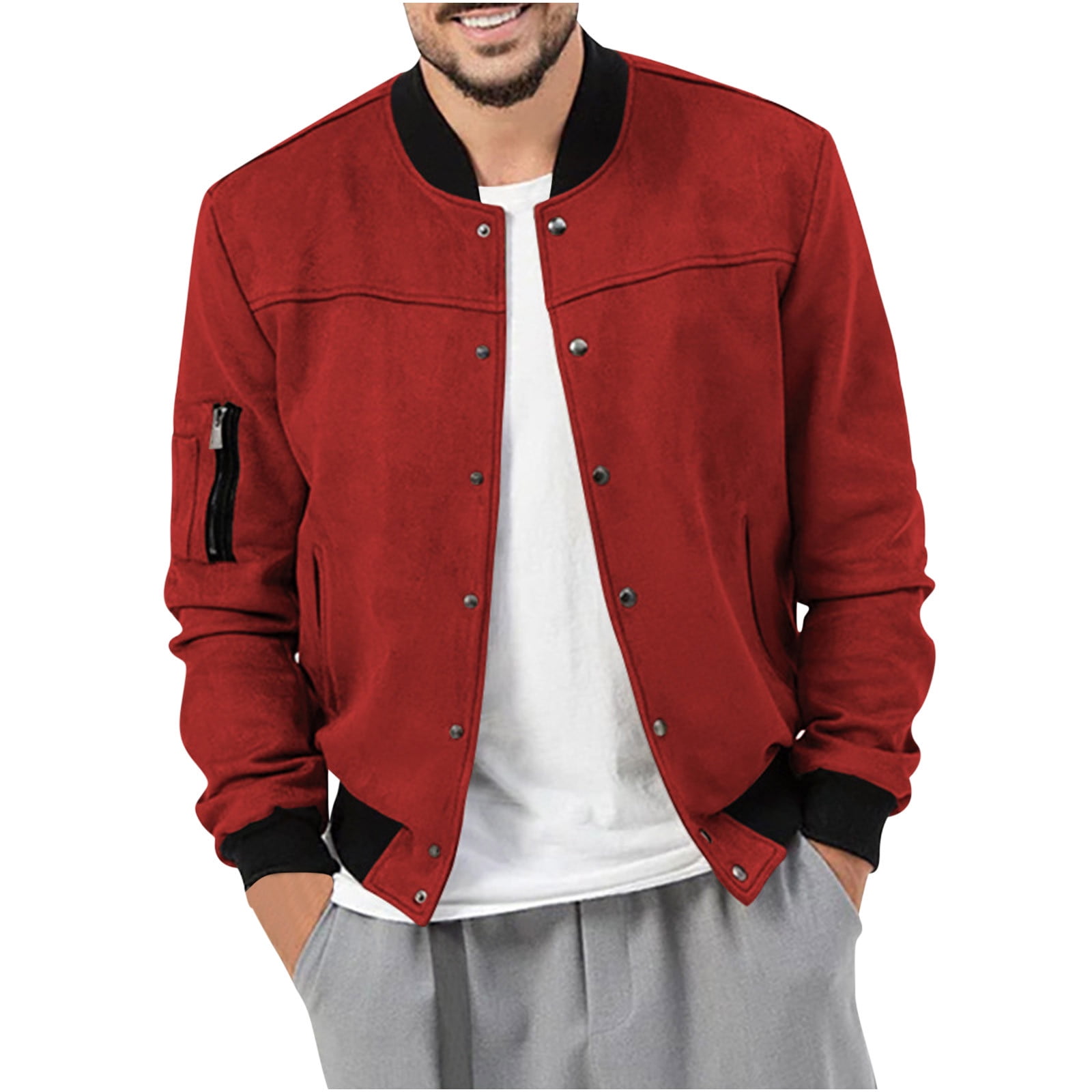 Men's Lightweight Bomber Jacket Zip Front Stand Collar Windbreaker ...