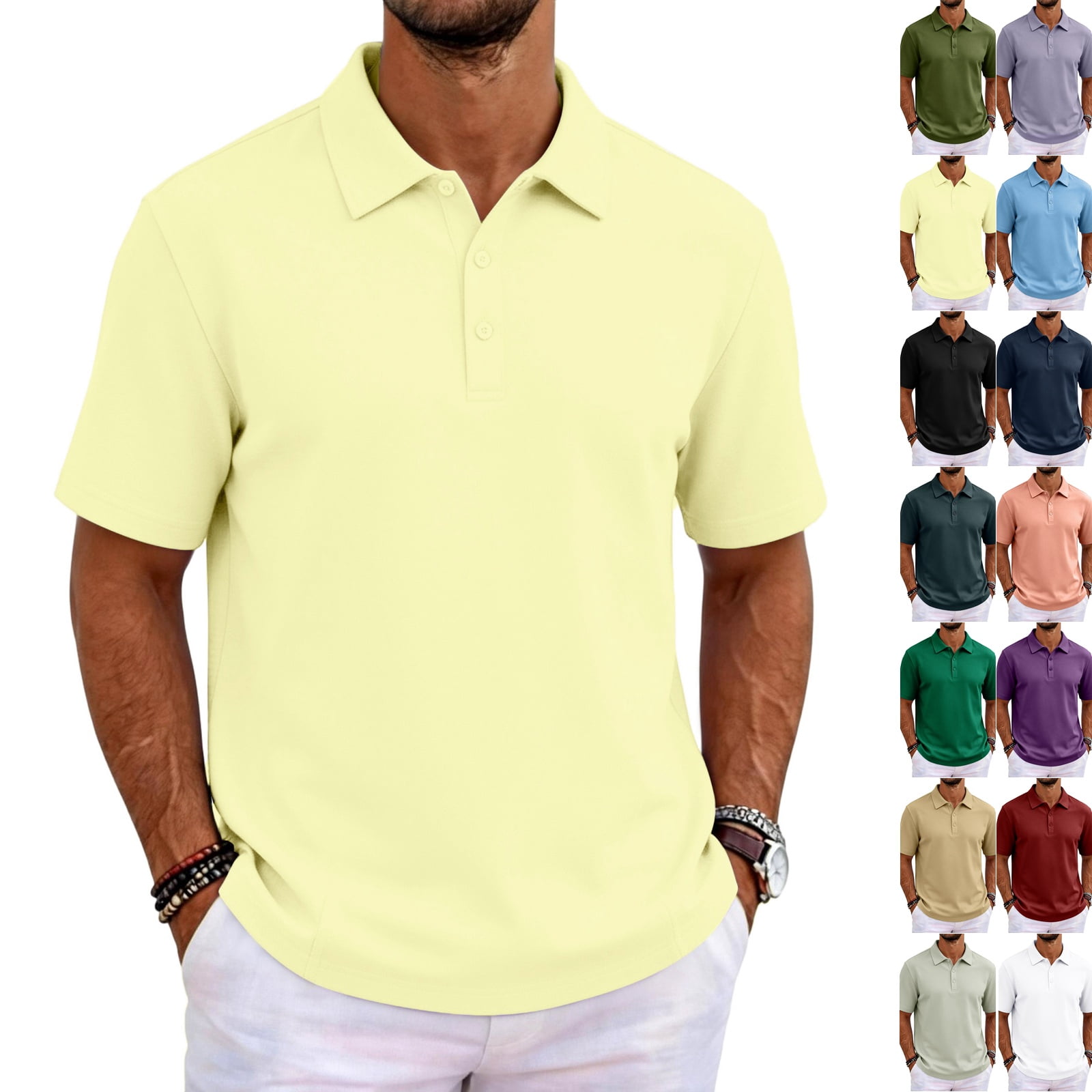 Men's Lightweight Breathable Knit Short Sleeve Polo Shirts, Classic 3 ...