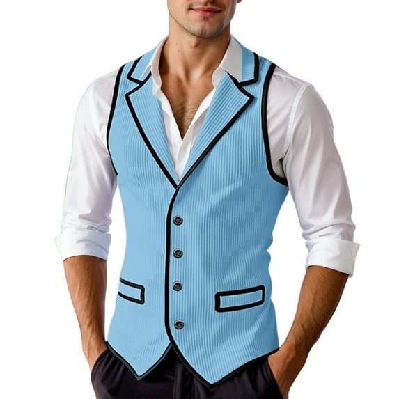 Men's Lightweight Corduroy Waistcoat, Slim Fit Contrast Trim Lapel V ...