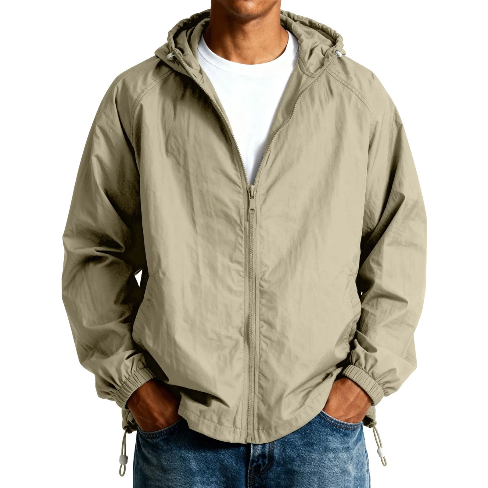 Men's Lightweight Jacket, Solid Color Windbreaker with Hood UPF 50 ...
