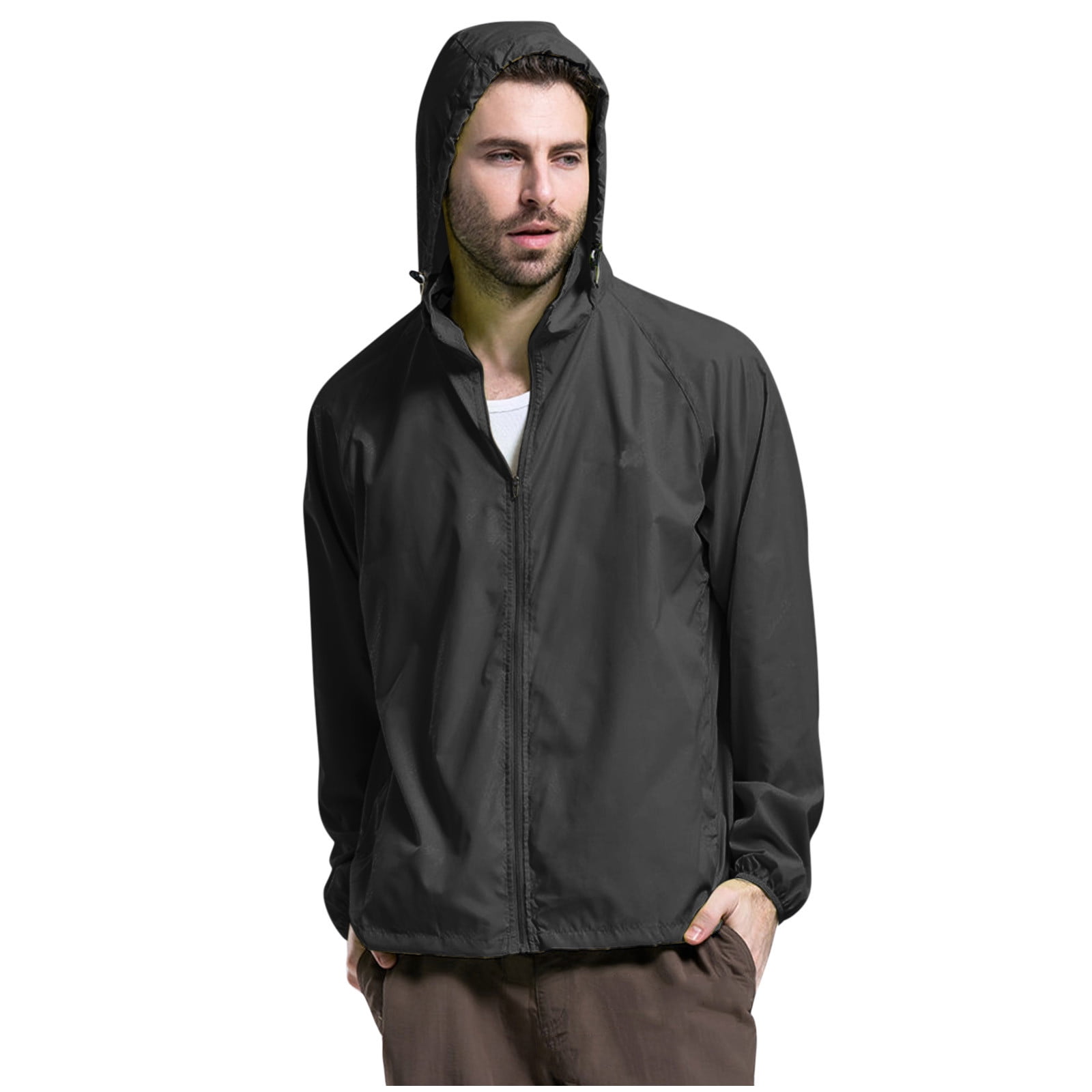 Men's Lightweight Packable Windproof Rain Jacket with Hood Outdoor ...