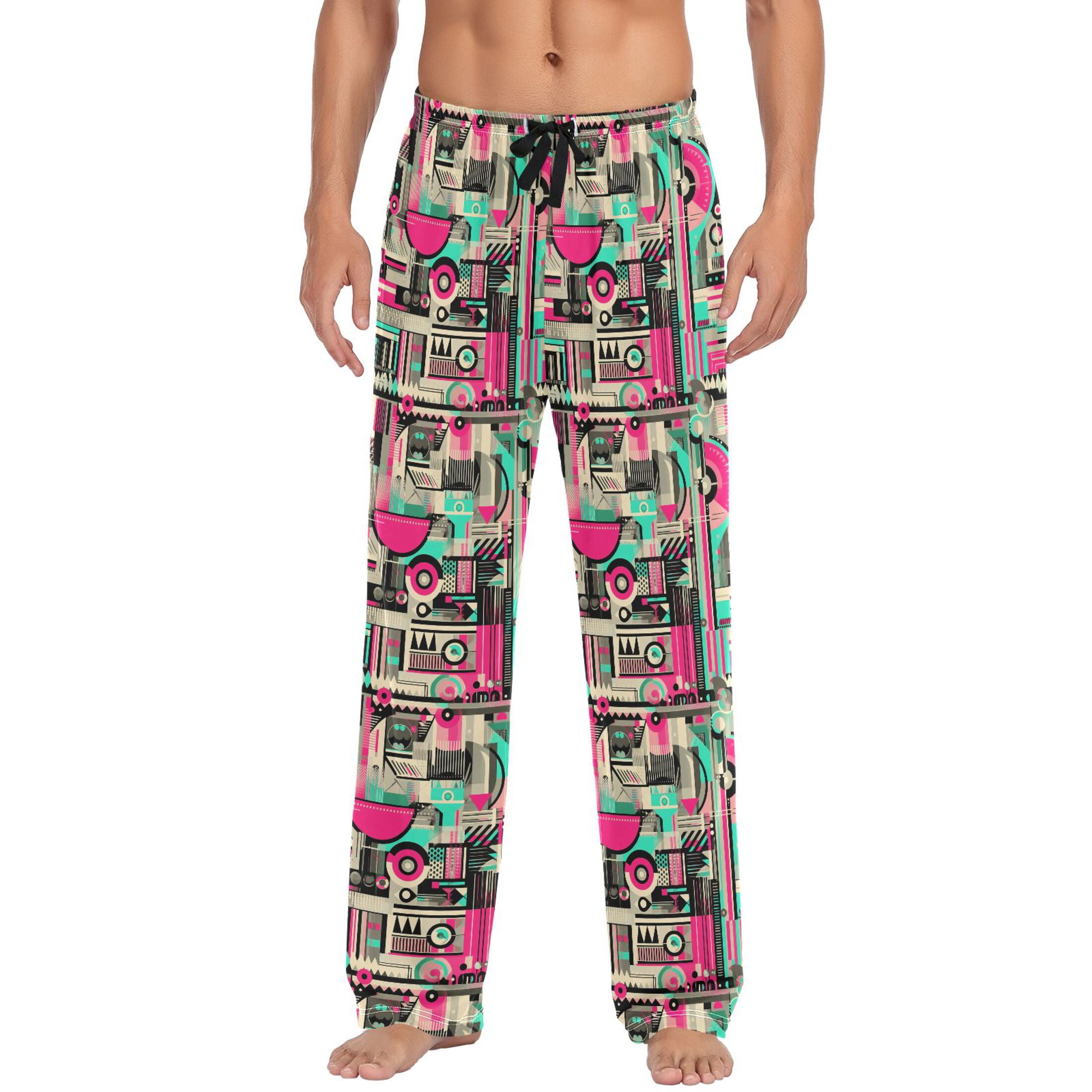 Men's Lightweight Pajama Bottoms Abstract Shapes Design Stretch Elastic ...