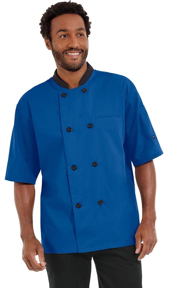 Men's Lightweight Short Sleeve Chef Coat (Royal/Black, 3X) - Walmart.com