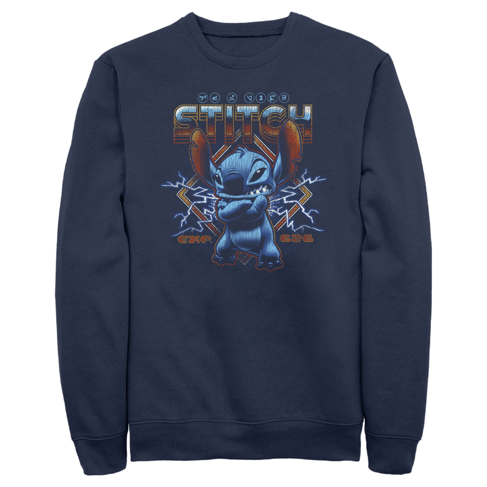 Men's Lilo & Stitch 80s Rocker Stitch Sweatshirt Navy Blue Small ...