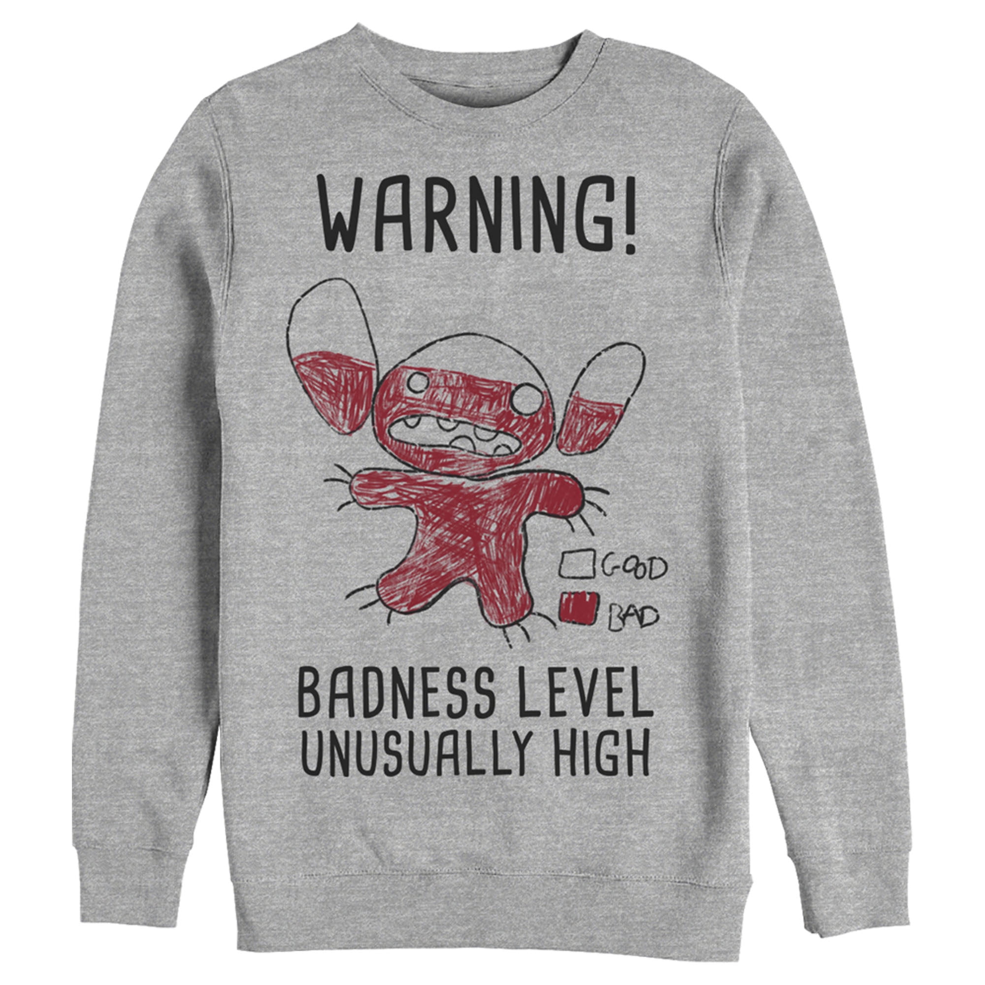 Men's Lilo & Stitch Badness Level Warning Sketch Sweatshirt Athletic ...