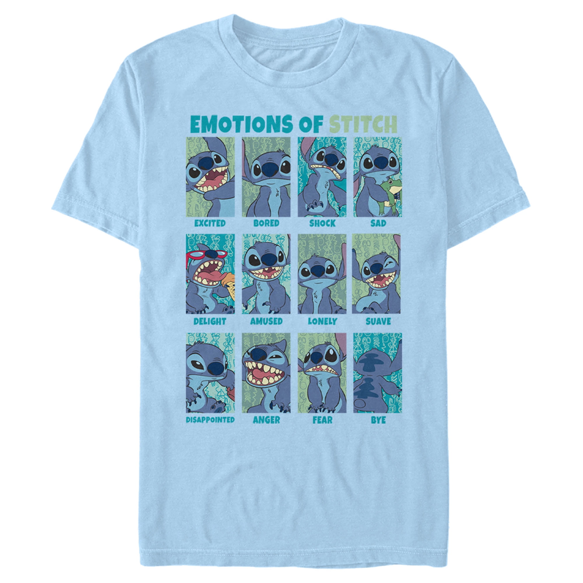 Men's Lilo & Stitch Emotions of 626 Graphic Tee Light Blue Large ...