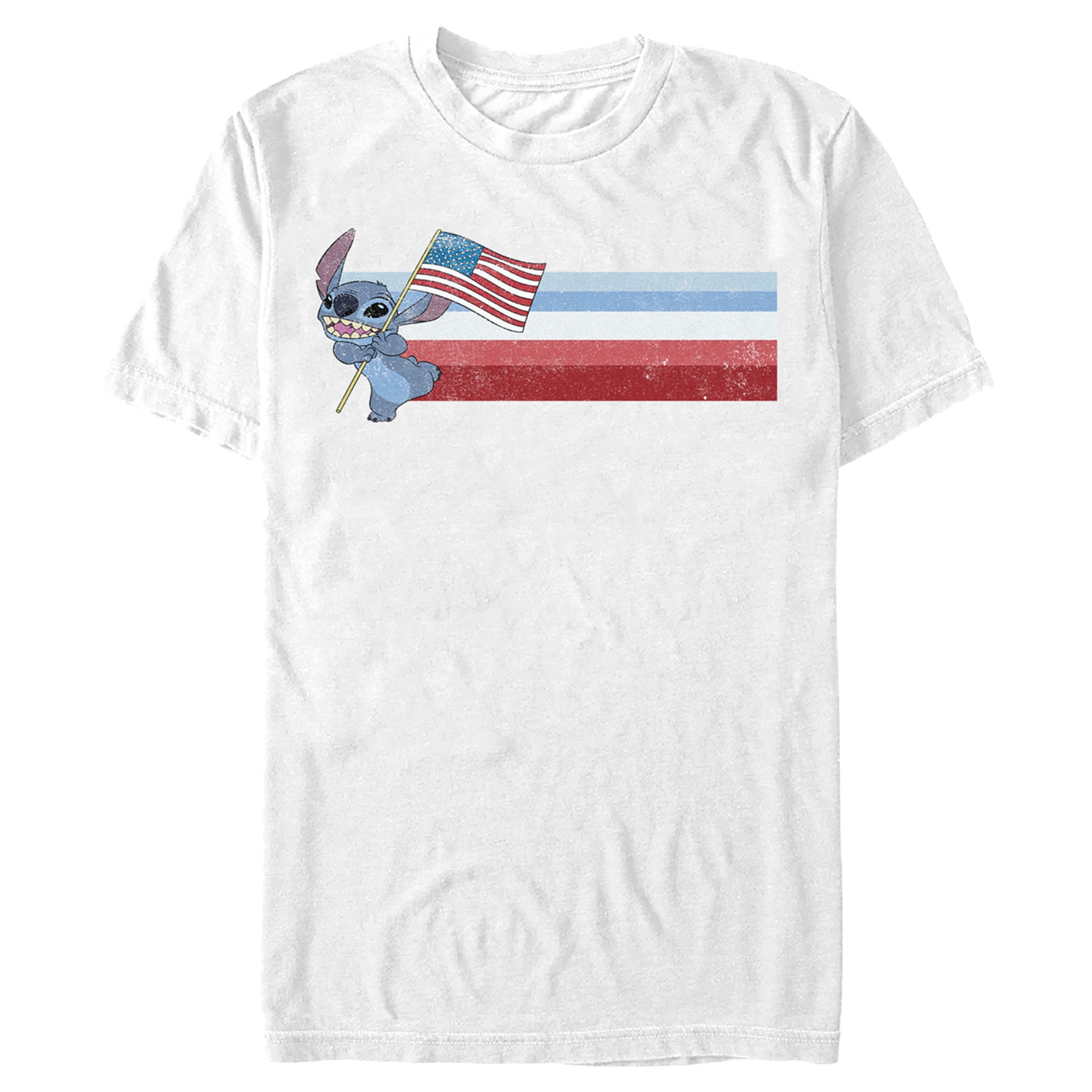 Men's Lilo & Stitch Flying the American Flag Graphic Tee White Large ...