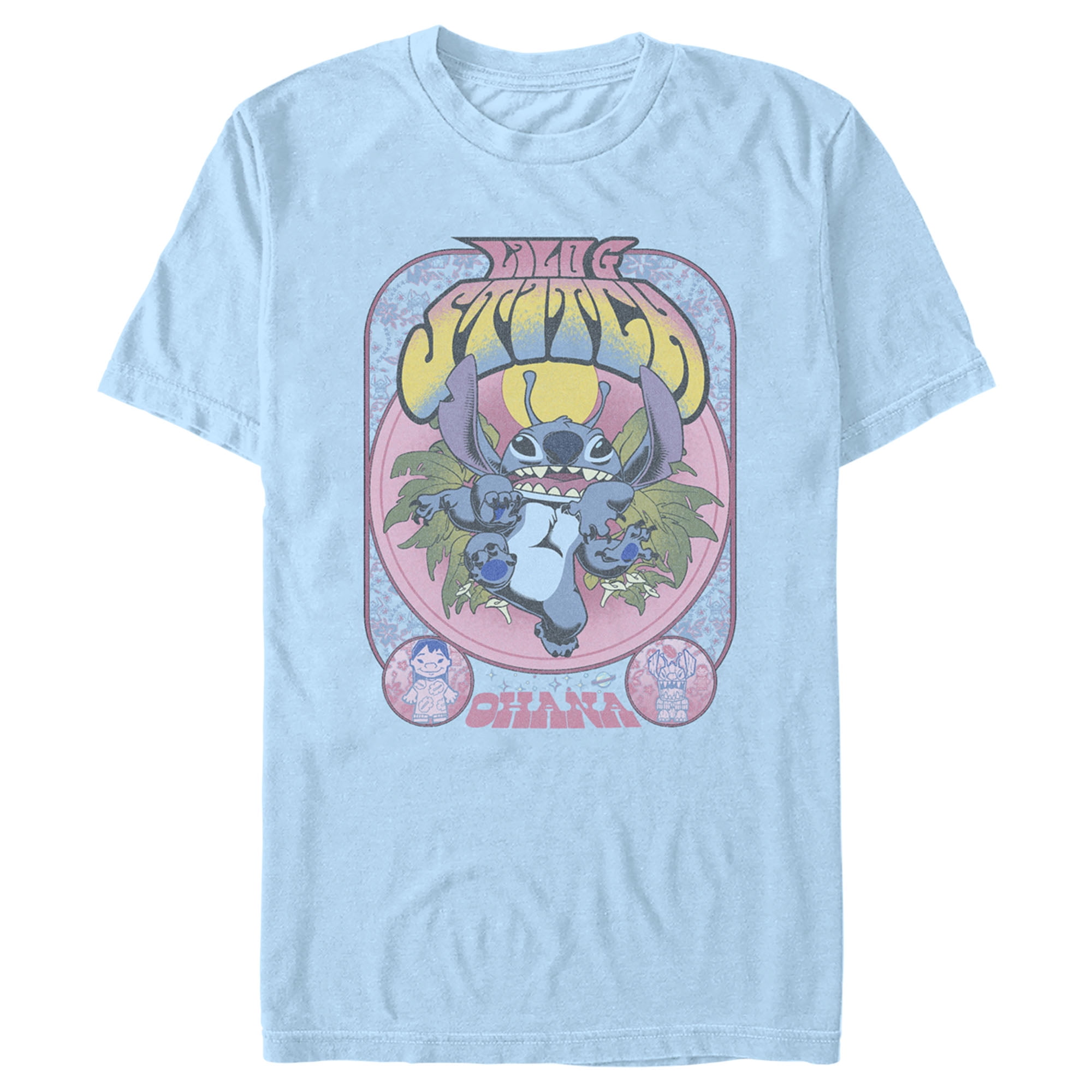 Men's Lilo & Stitch Ohana Groovy Stitch Poster Graphic Tee Light Blue X ...