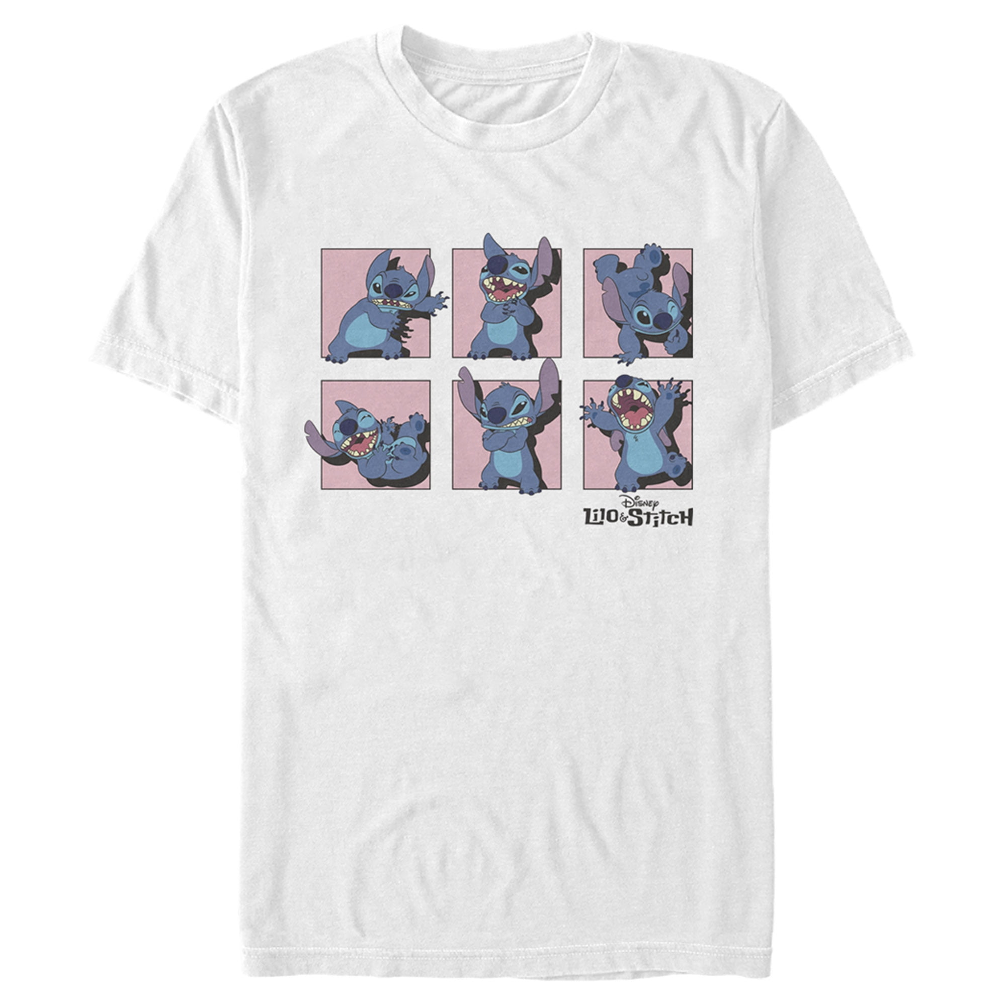 Men's Lilo & Stitch Poses in Pink Panels Graphic Tee White 2X Large ...