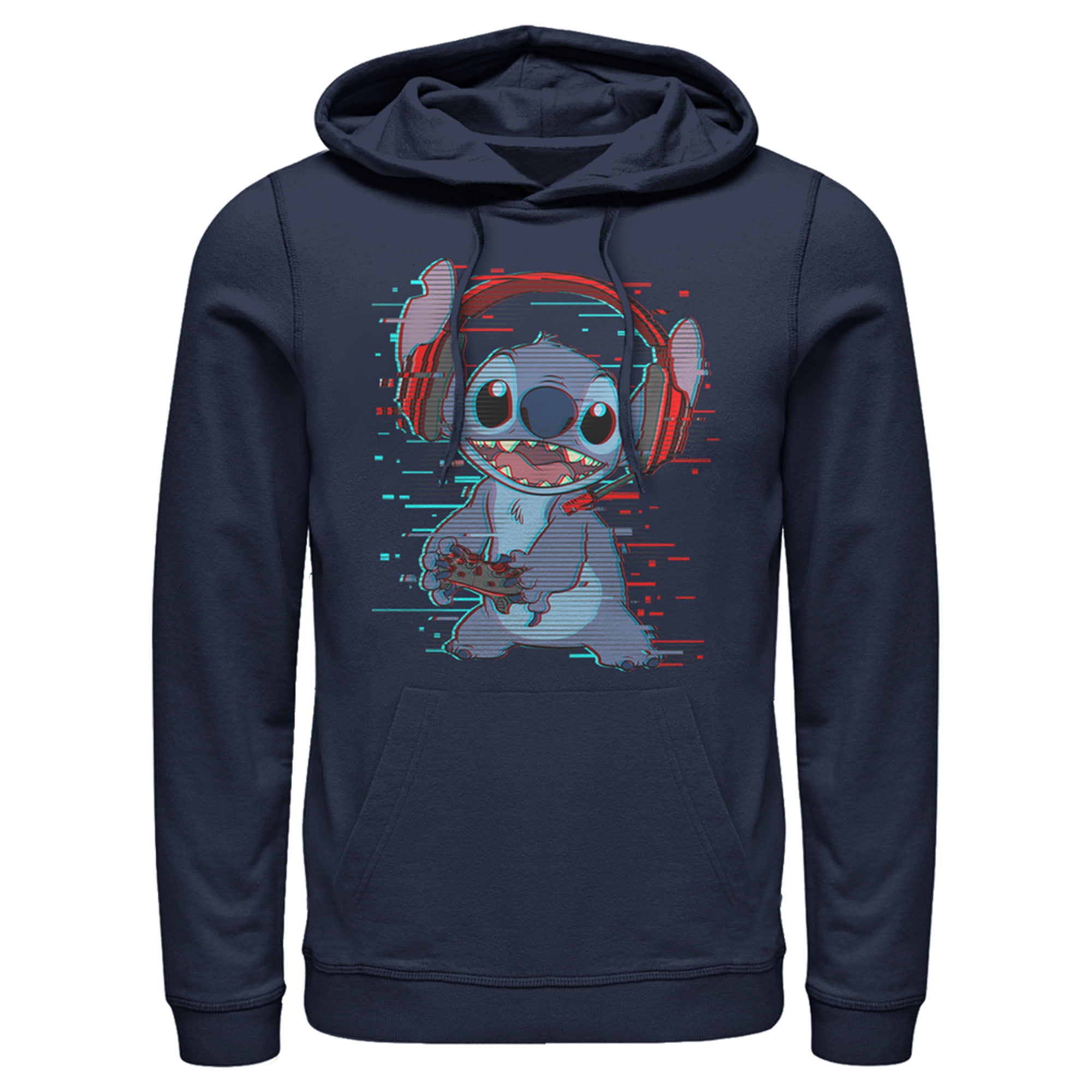 Men's Lilo & Stitch Red and Blue Gamer Pull Over Hoodie Navy Blue 2X ...