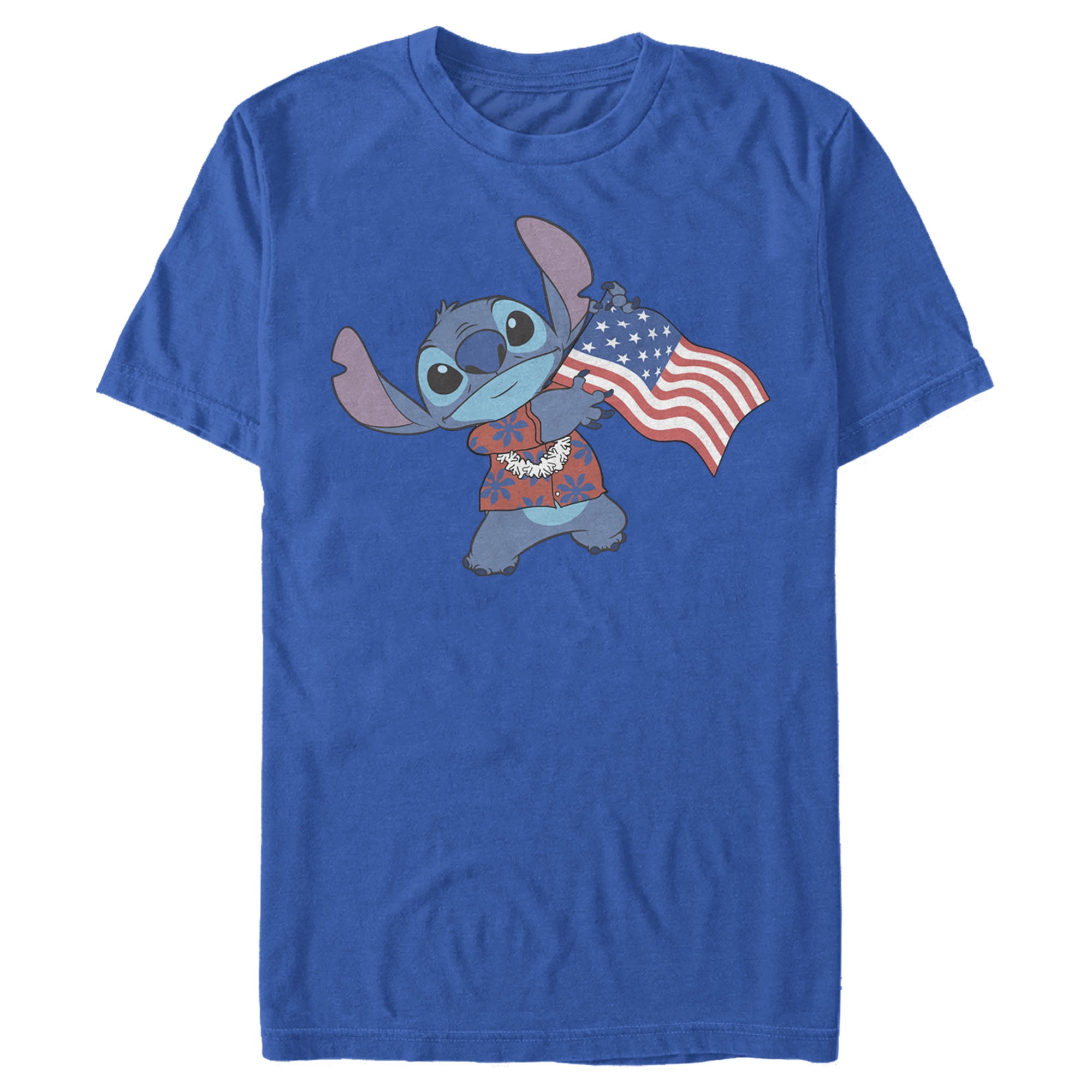 Men's Lilo & Stitch Tropical American Flag Graphic Tee Royal Blue 3X ...