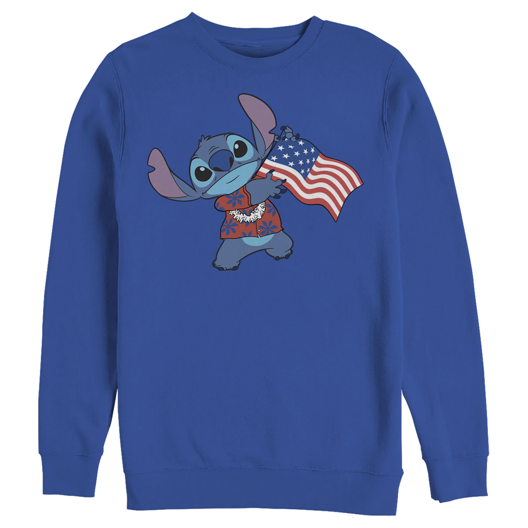 Men's Lilo & Stitch Tropical American Flag Sweatshirt Royal Blue 2X ...
