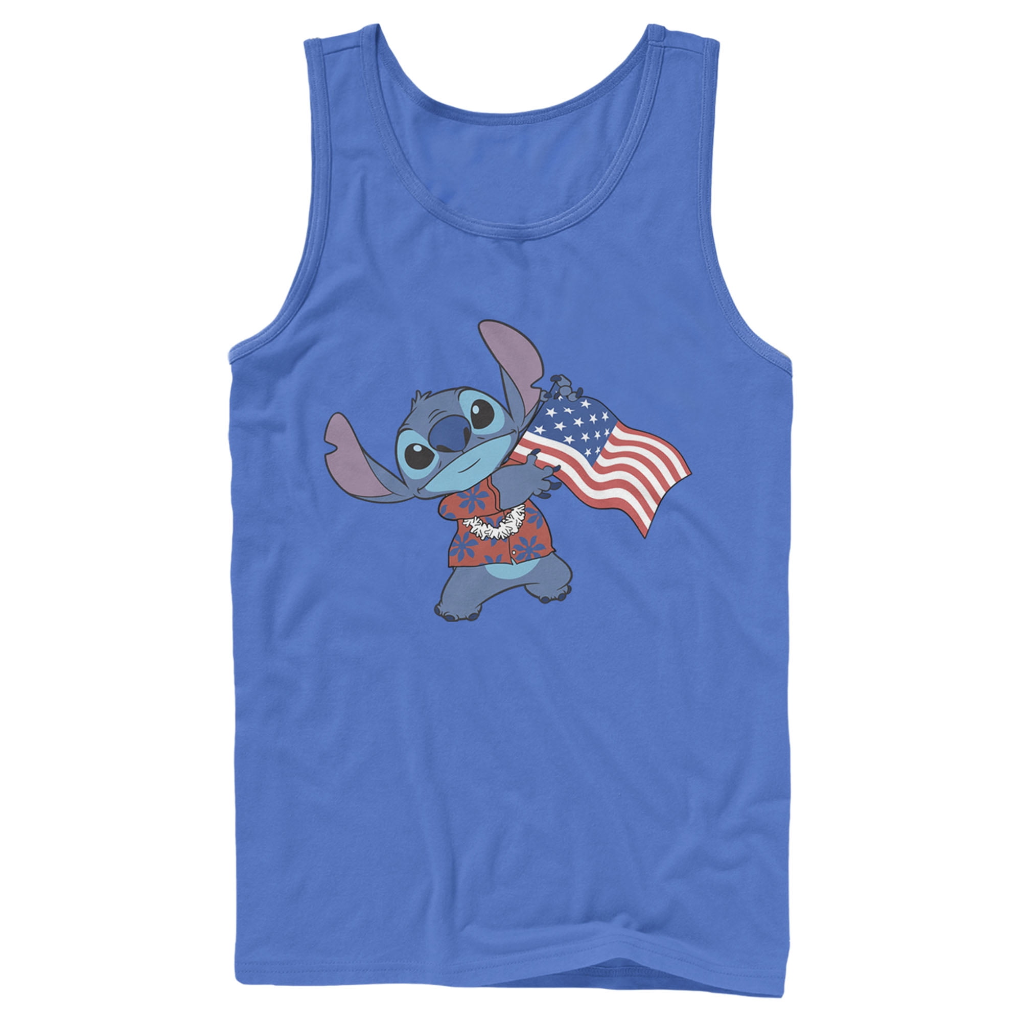 Men's Lilo & Stitch Tropical American Flag Tank Top Royal Blue X Large ...