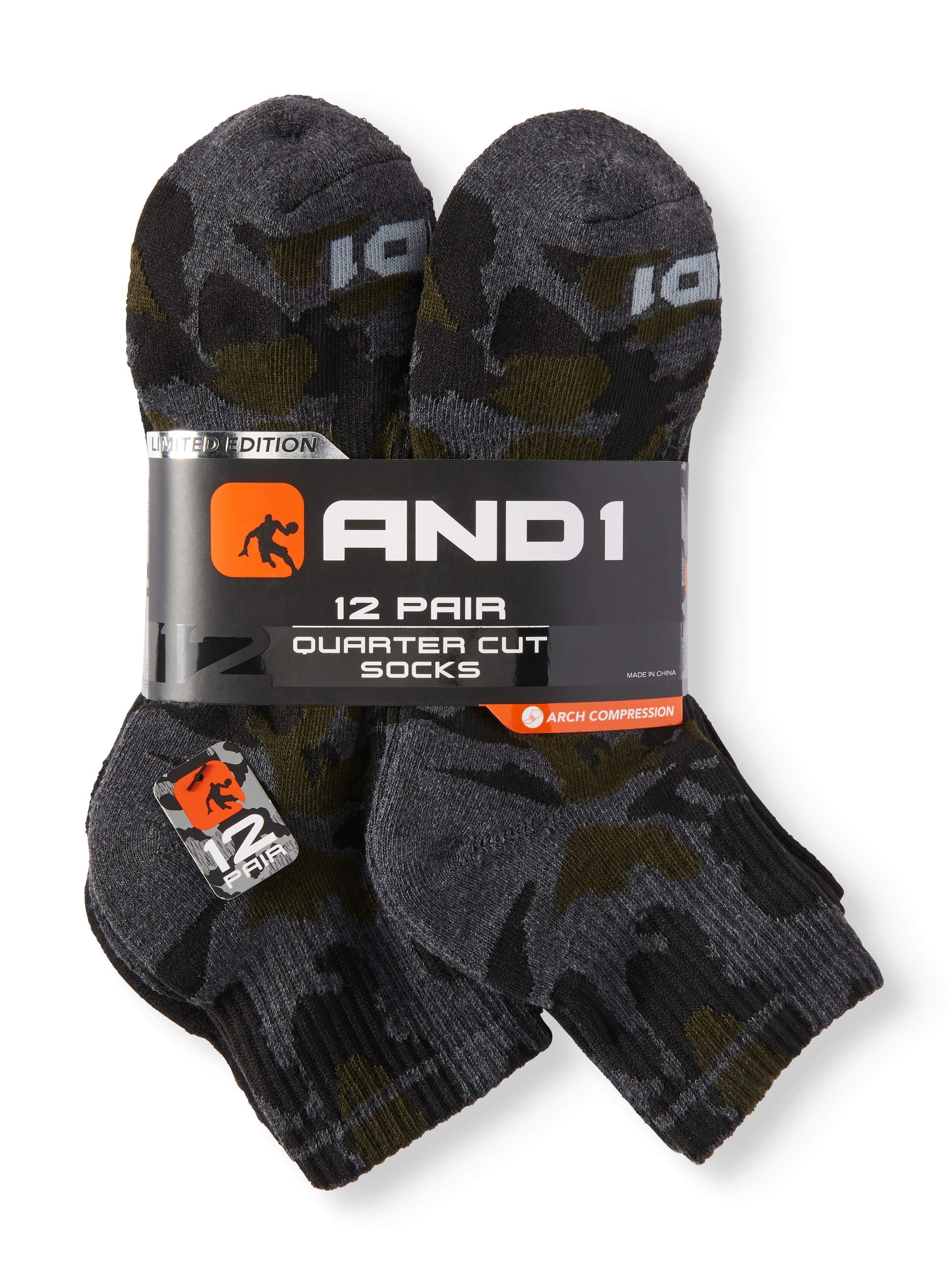AND1 Men's Limited Edition Ankle Socks 12-Pack with Arch Support and ...
