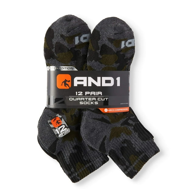 AND1 Men's Limited Edition Ankle Socks 12-Pack with Arch Support and ...
