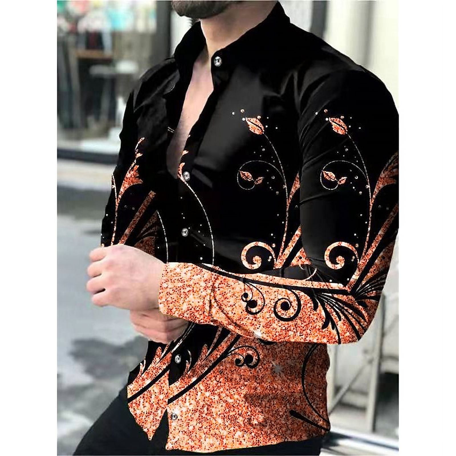 Men's Lined 3D Printed Daily Holiday Long Sleeve Button Up Clothing Fashion Designer Casual ...