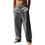 Men's Linen Blend Elastic Waist Drawstring Wide Leg Casual Beach Pants ...