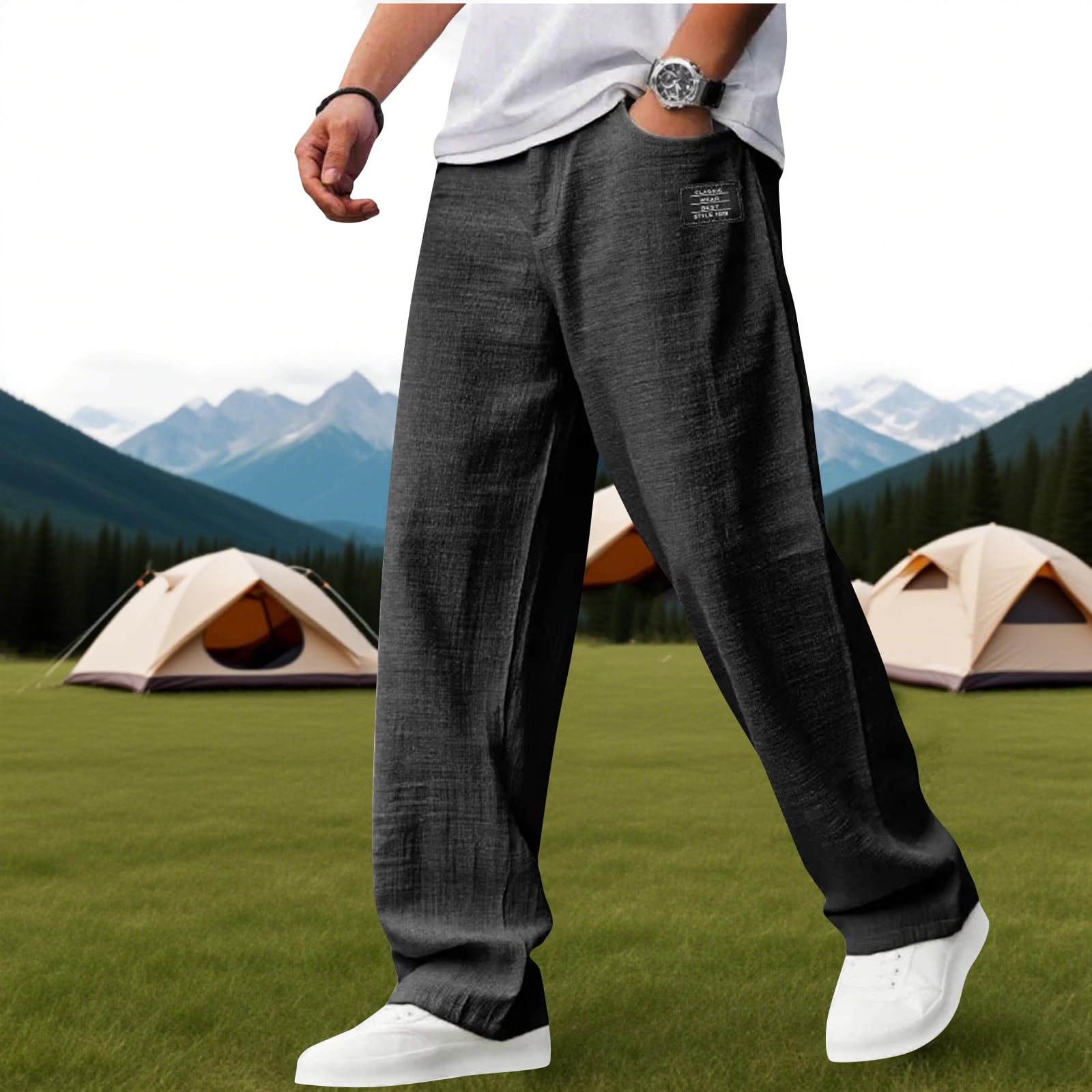 Men's Linen Casual Lightweight Drawstrintg Elastic Waist Summer Beach ...