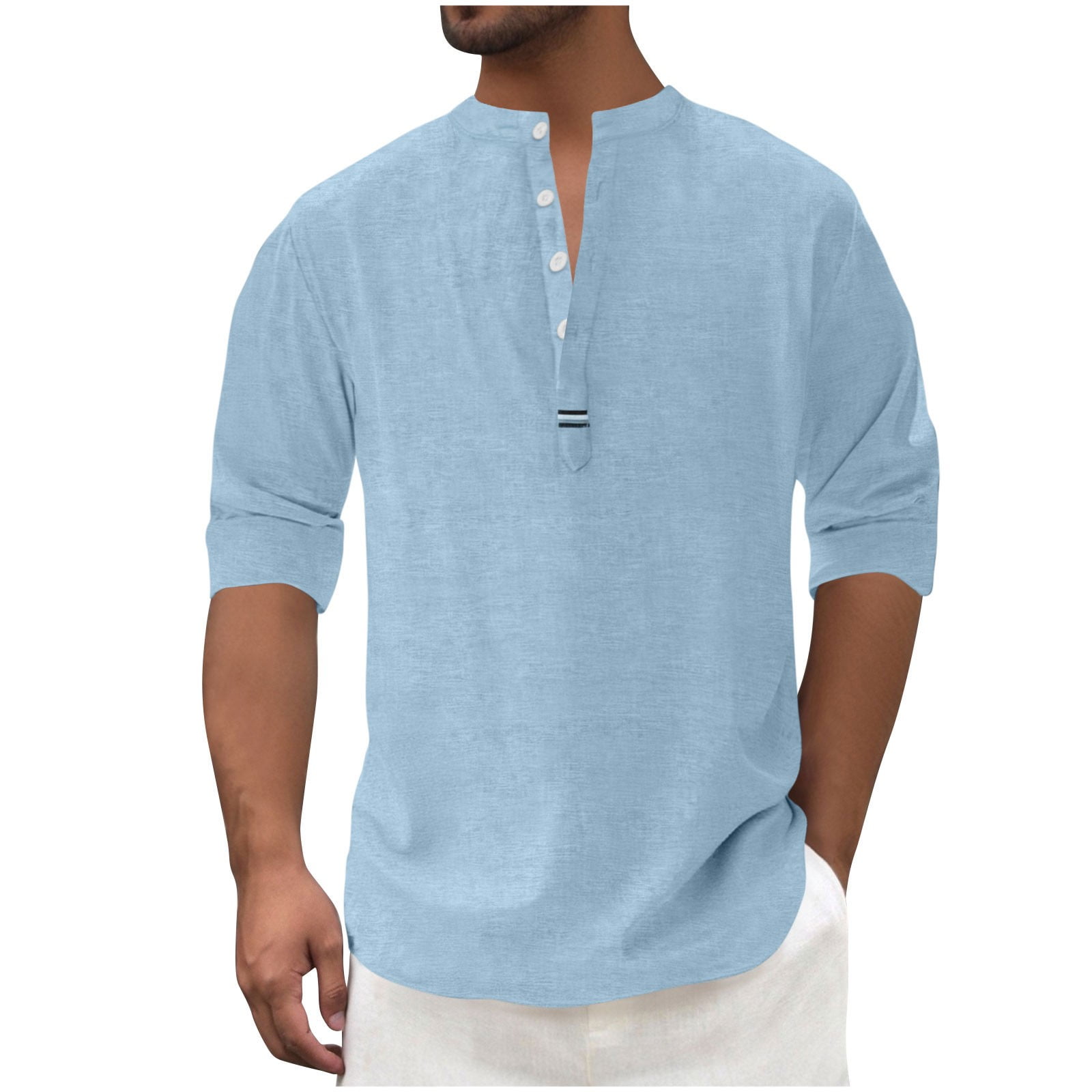 Men's Linen Henley Shirt – Long Sleeve Hippie Beach Top with Quarter ...