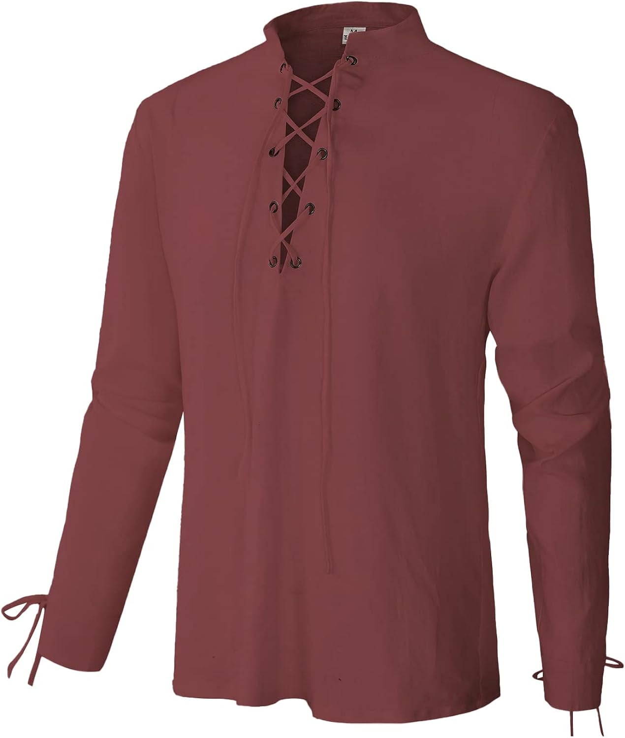 Men's Linen Long Sleeve Shirt Lace up V-Neck Viking Medieval Pirate Top - Walmart.com