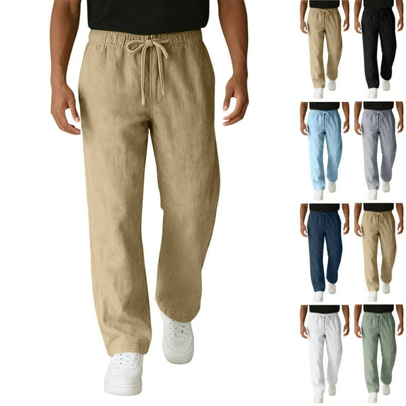 Men's Linen Pants Casual Linen Dress Pants Drawstring Lightweight ...