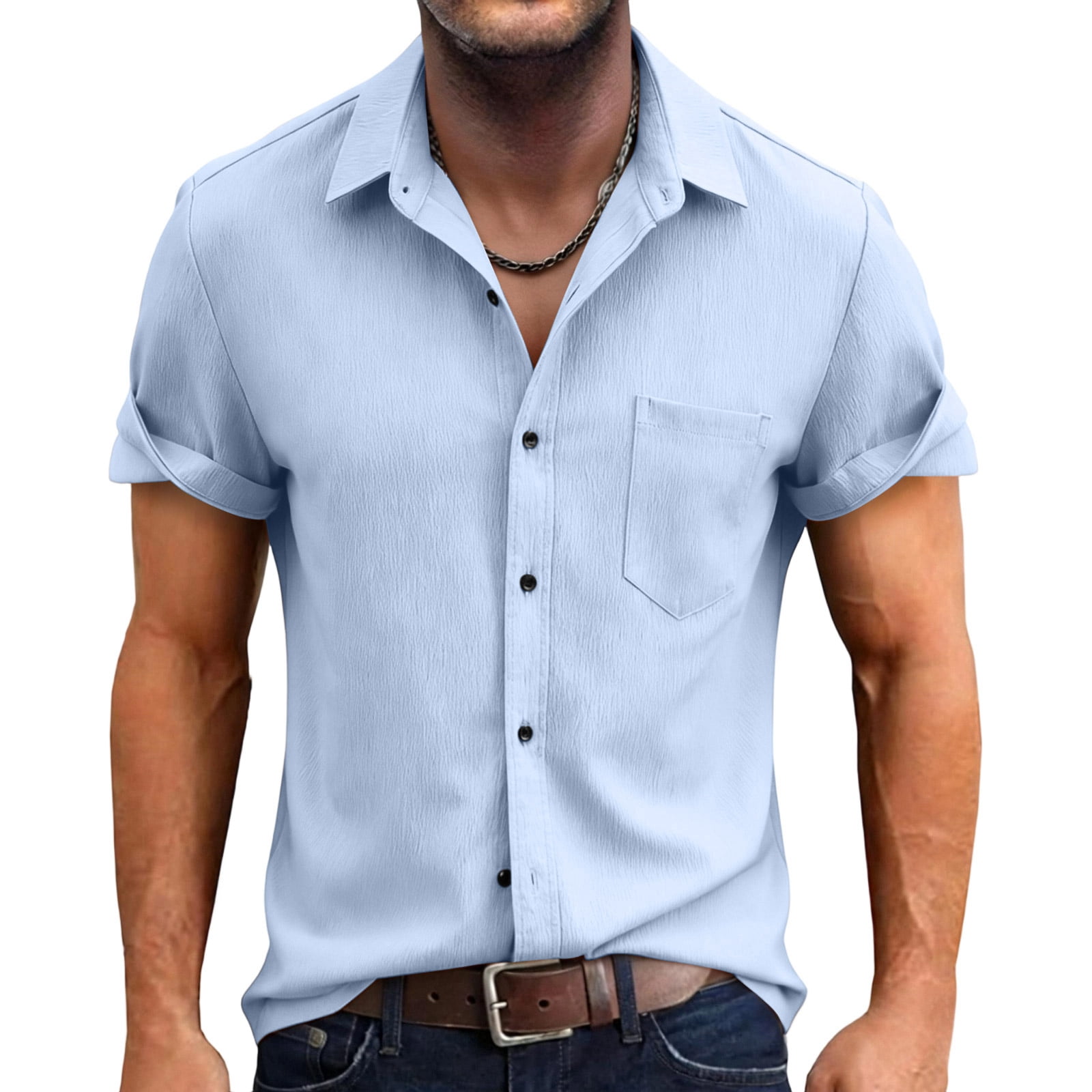 Men's Linen Short Sleeve Button Down Shirt – Lightweight Breathable ...