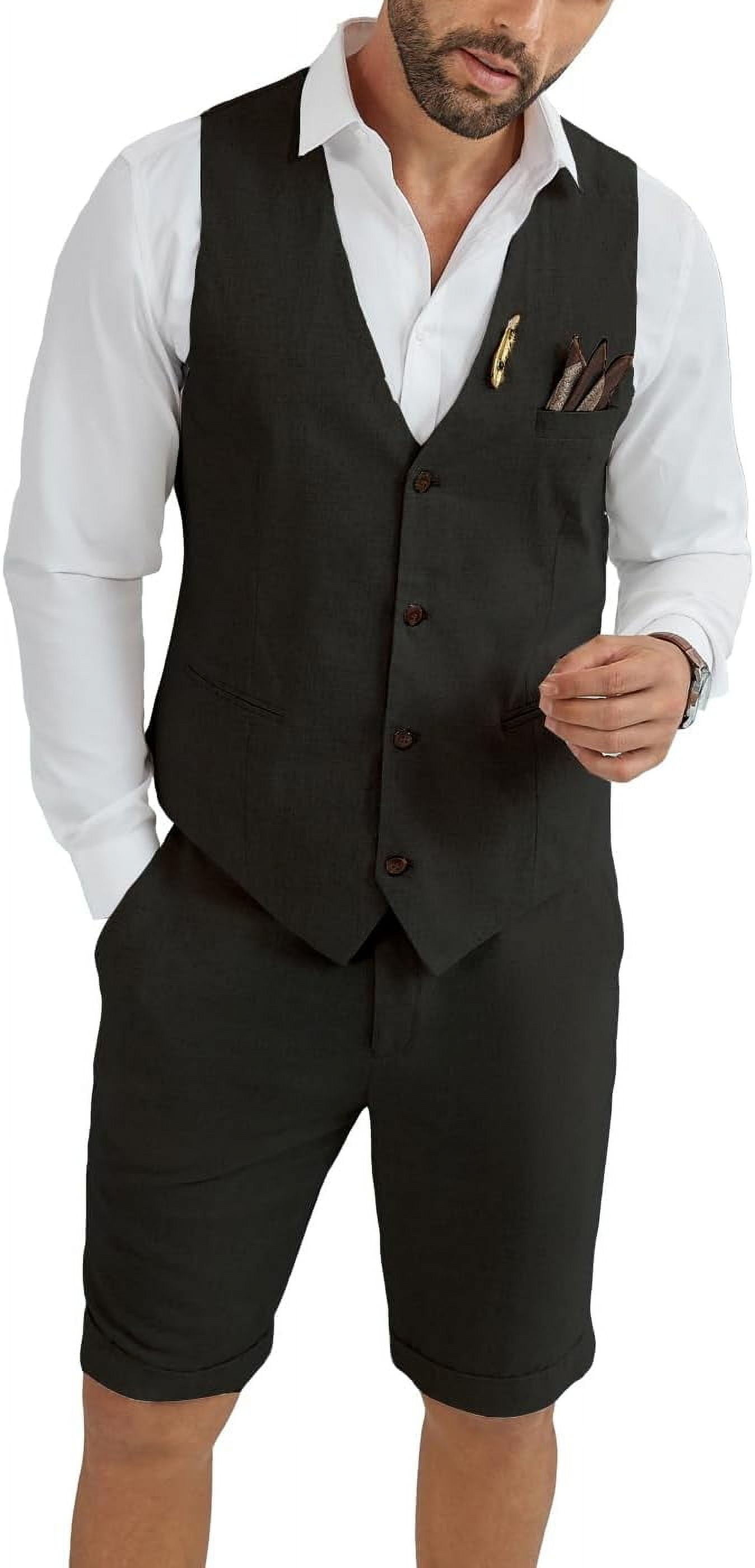 Men's Linen Shorts Suit Set - 2 Piece Wedding Groom/Beach Formal Suit ...