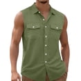 Men's Linen Sleeveless Shirts Button Down Beach Tank Tops Basic Solid ...