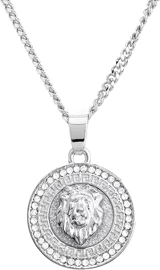 Men's Lion Head Mini Medallion Silver Plated Pendant 20" Cuban Chain Necklace CP 282 - Walmart.com