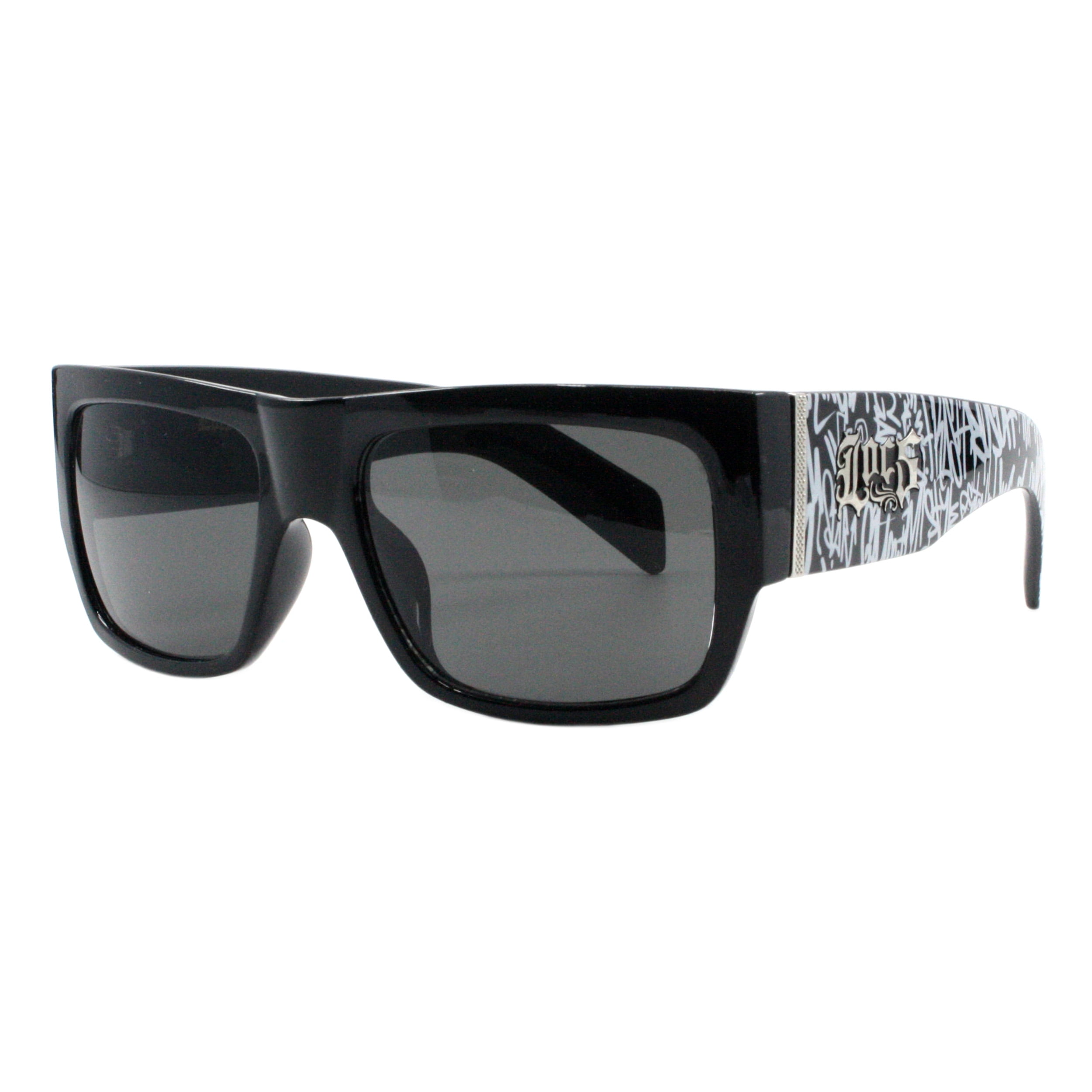 Men's Locs Sunglasses Graffiti Art Print Shiny Black Rectangular Frame ...