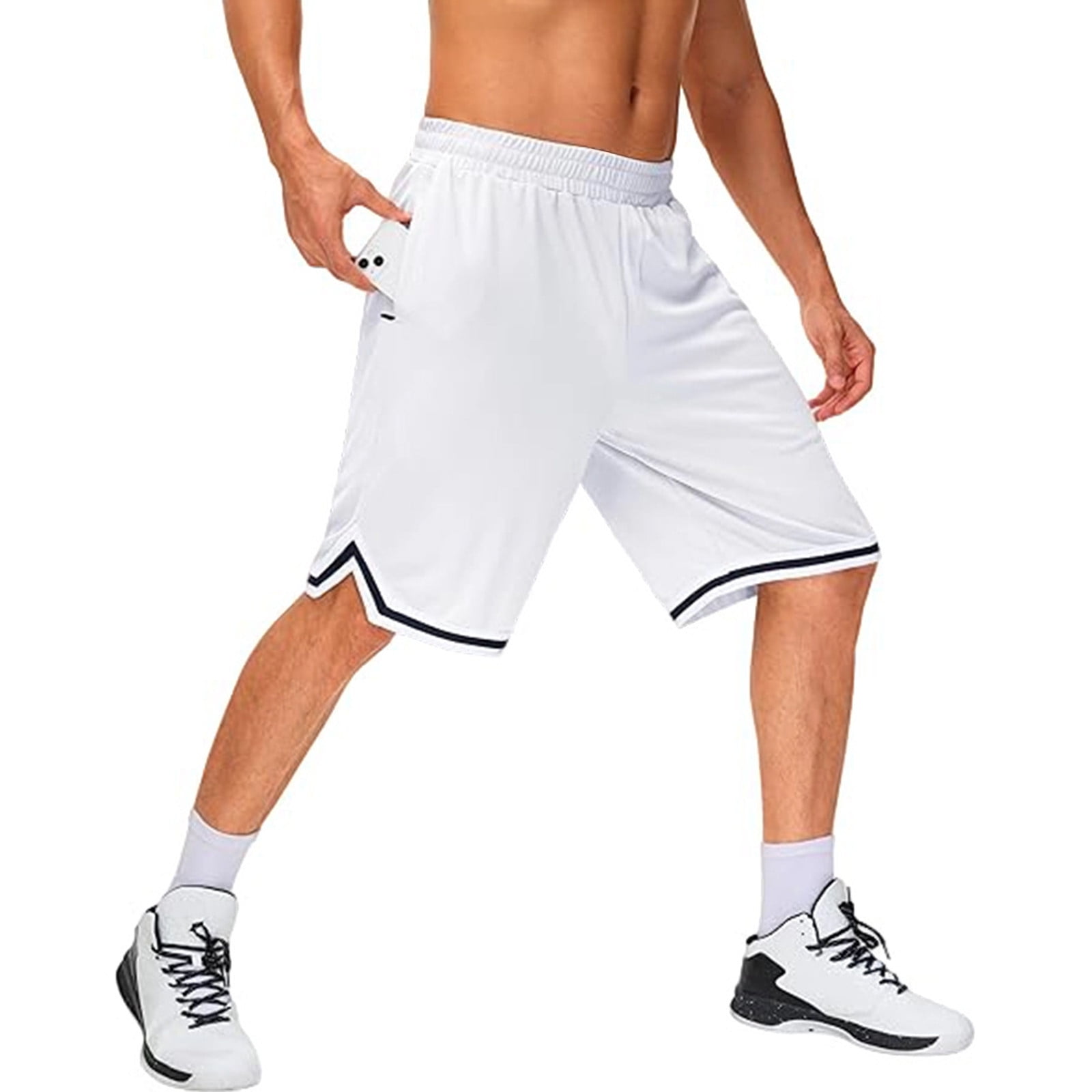 Men's Long Basketball Shorts With Zipper Pocket 11 Inch Mesh Sports ...