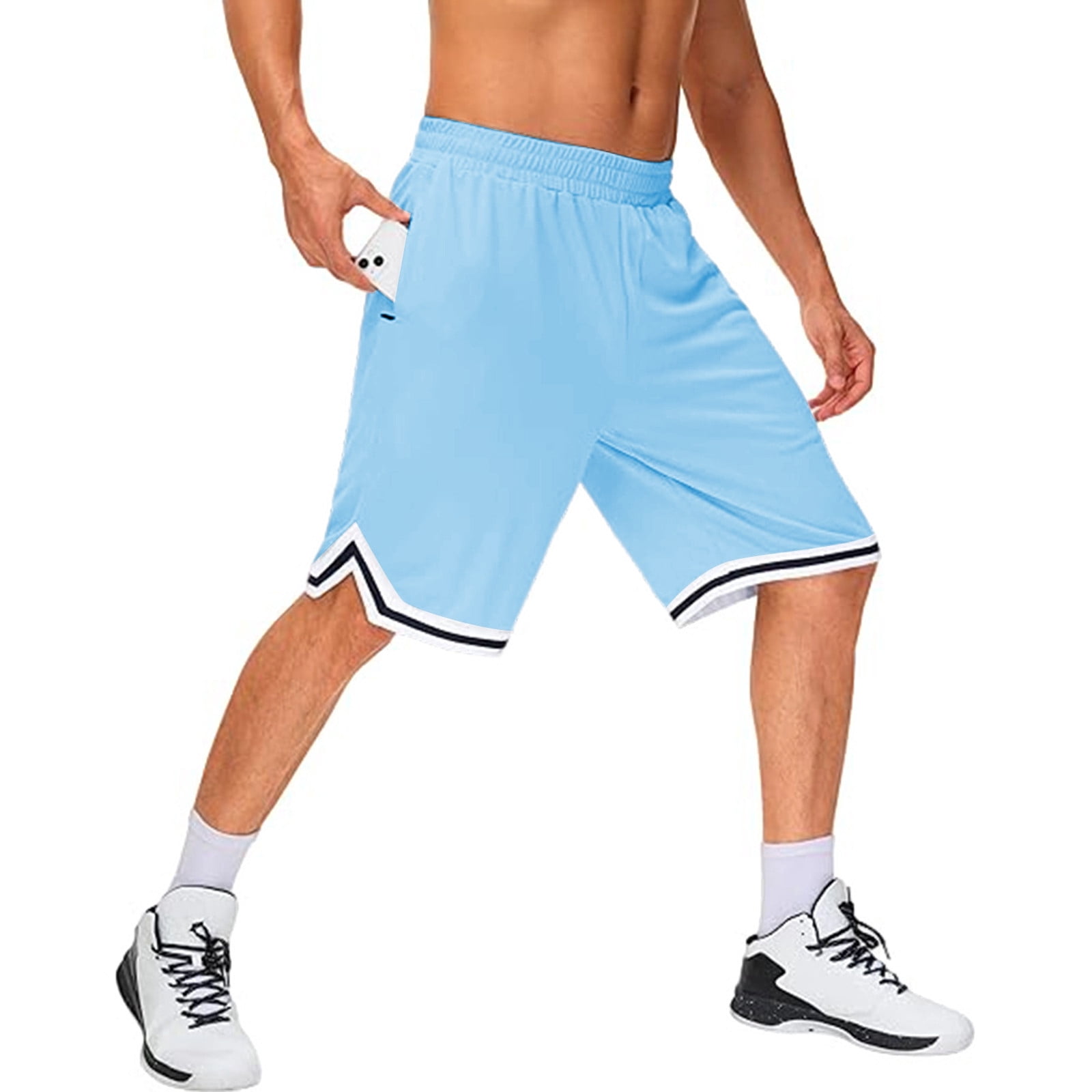 Men's Long Basketball Shorts With Zipper Pocket 11 Inch Mesh Sports ...