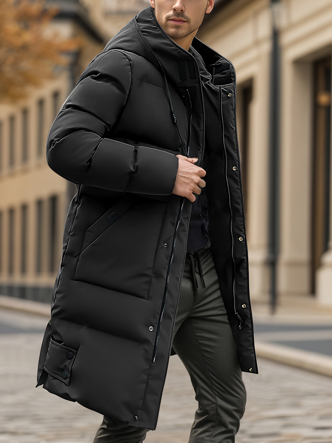 Men's Long Coats Winter Puffer Jacket Hooded Thicken Warm zipper ...