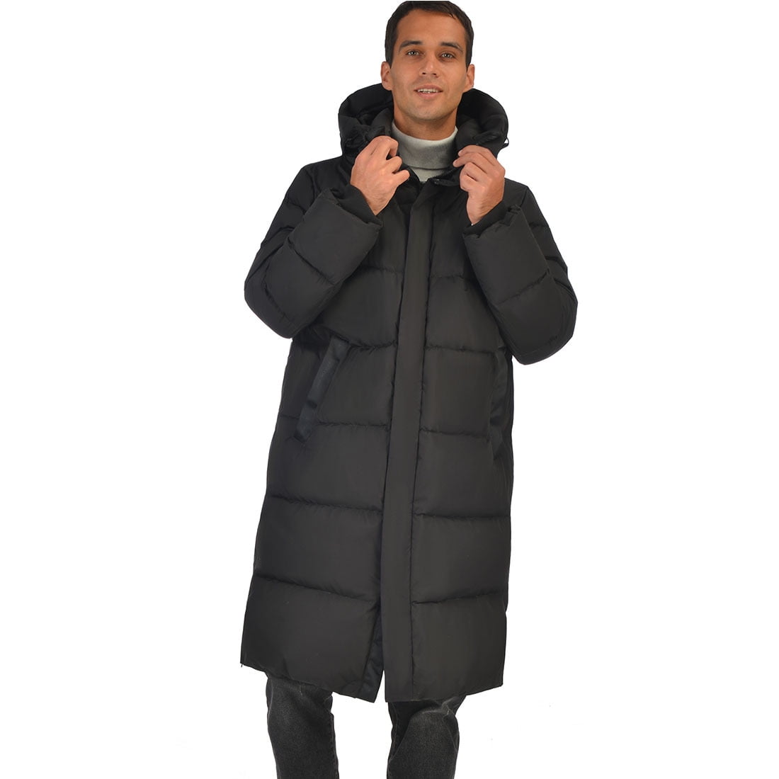 Men's Long Down Coat Winter Warm Padded Thicken Hooded Down Parka ...