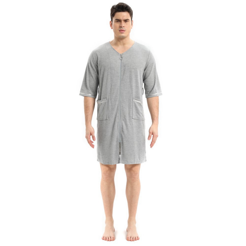 Men's Long House Coat Zip Up Robes Light Zipper Cozy Housecoat ...