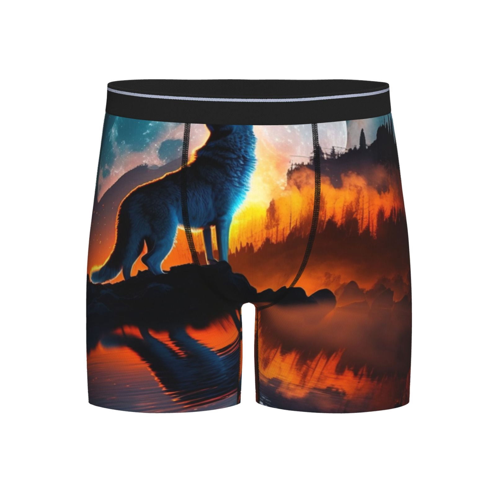 Men's Long Leg Boxer Briefs Underwear Comfort Underpants, Wolf Howling ...