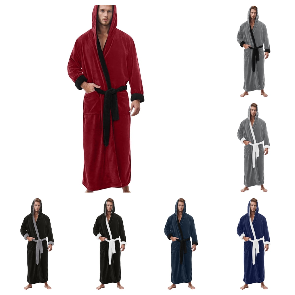 Men's Long Robe Soft Robes for Men Warm Bathrobes Comfy House Coat Full ...
