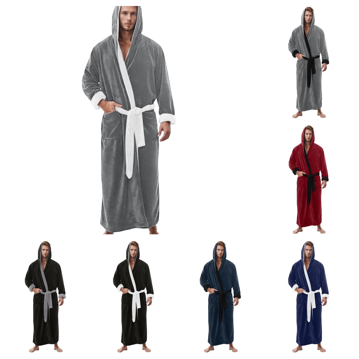 Men's Long Robe Soft Robes for Men Warm Bathrobes Comfy House Coat Full ...