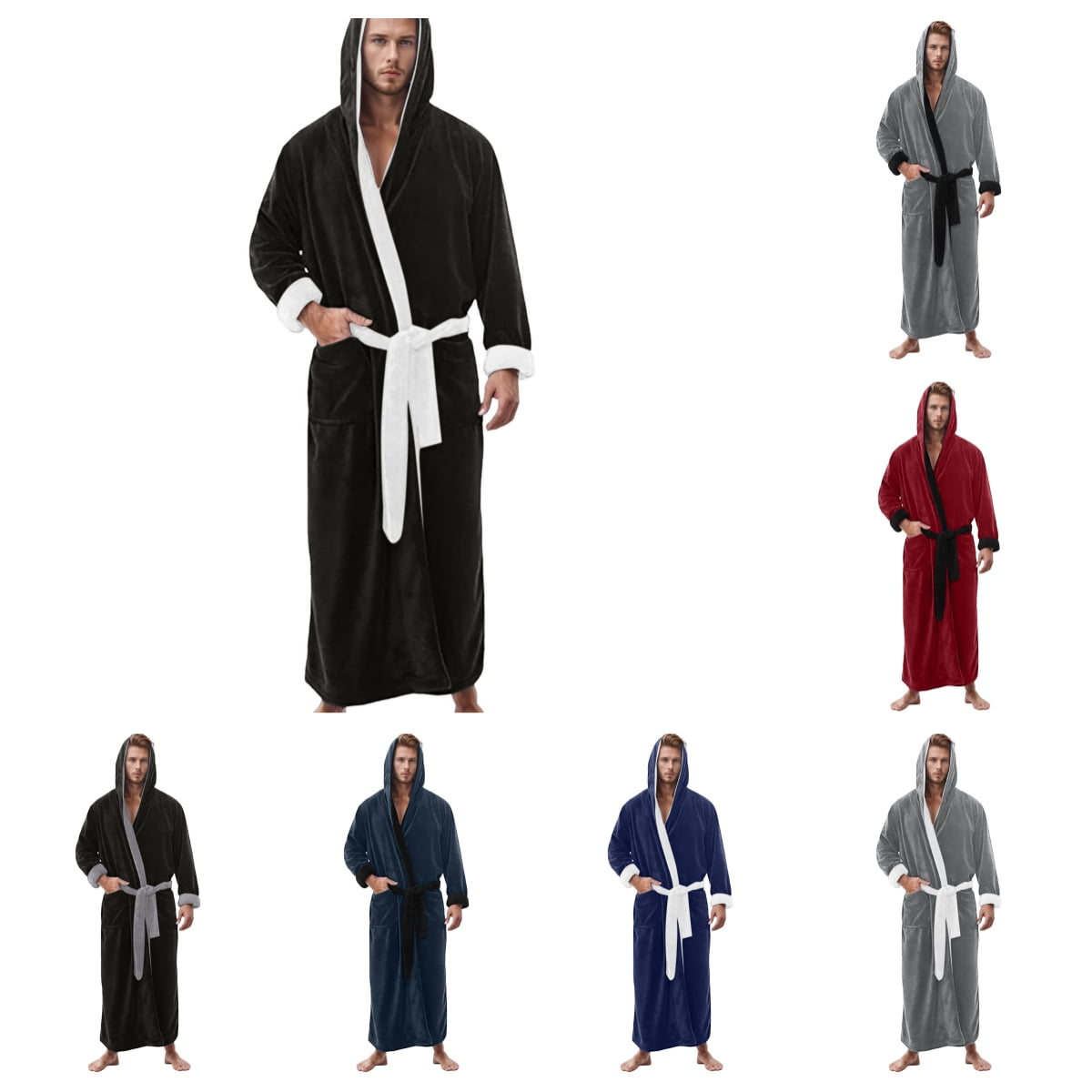 Men's Long Robe Soft Robes for Men Warm Bathrobes Comfy House Coat Full ...