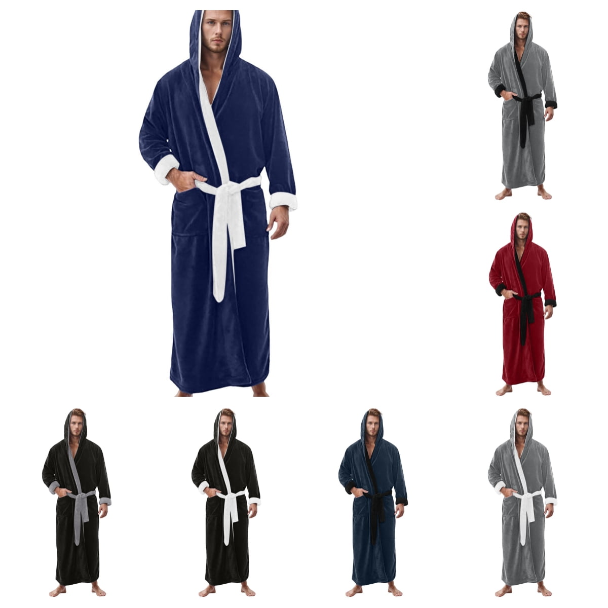 Men's Long Robe Soft Robes for Men Warm Bathrobes Comfy House Coat Full ...
