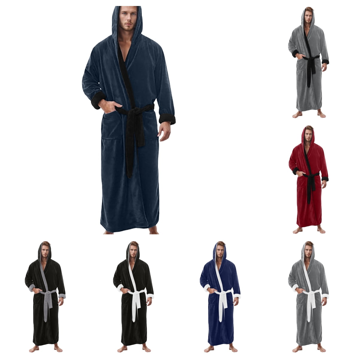 Men's Long Robe Soft Robes for Men Warm Bathrobes Comfy House Coat Full ...