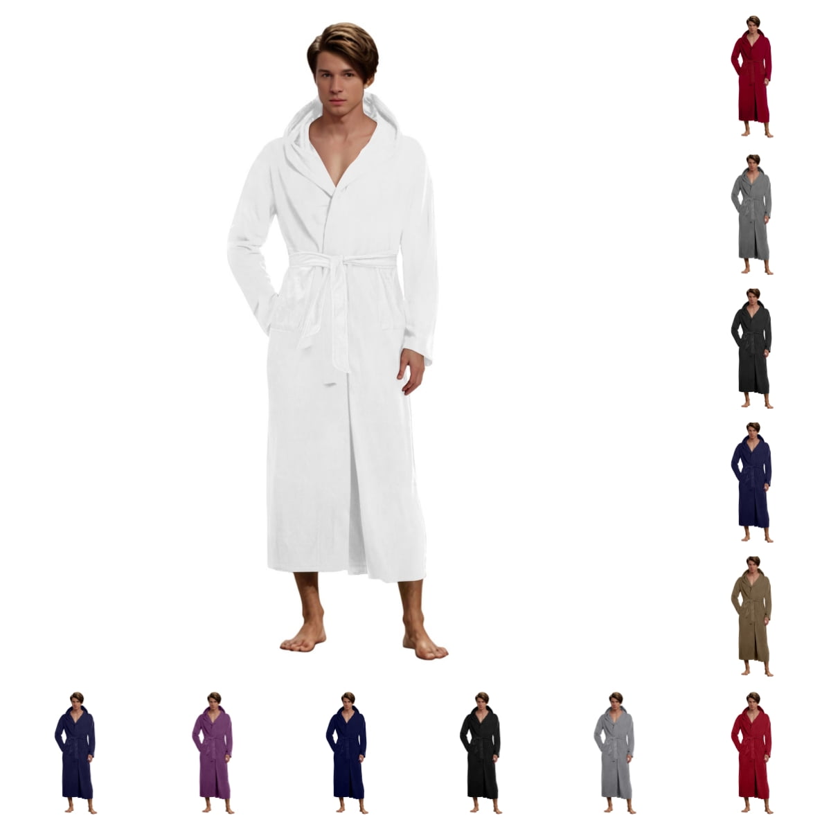 Men's Long Robe Soft Robes for Men Warm Bathrobes Comfy House Coat Full ...