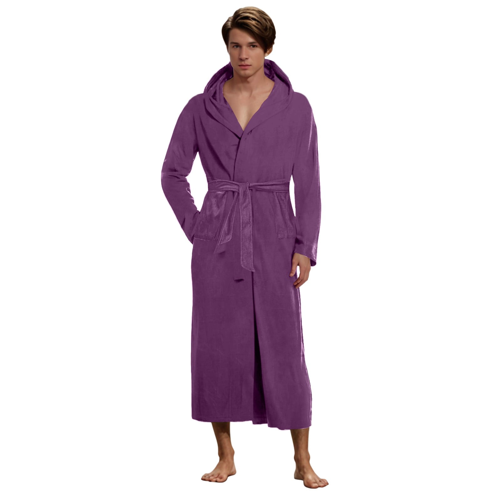 Men's Long Robe Soft Robes for Men Warm Bathrobes Comfy House Coat Full ...