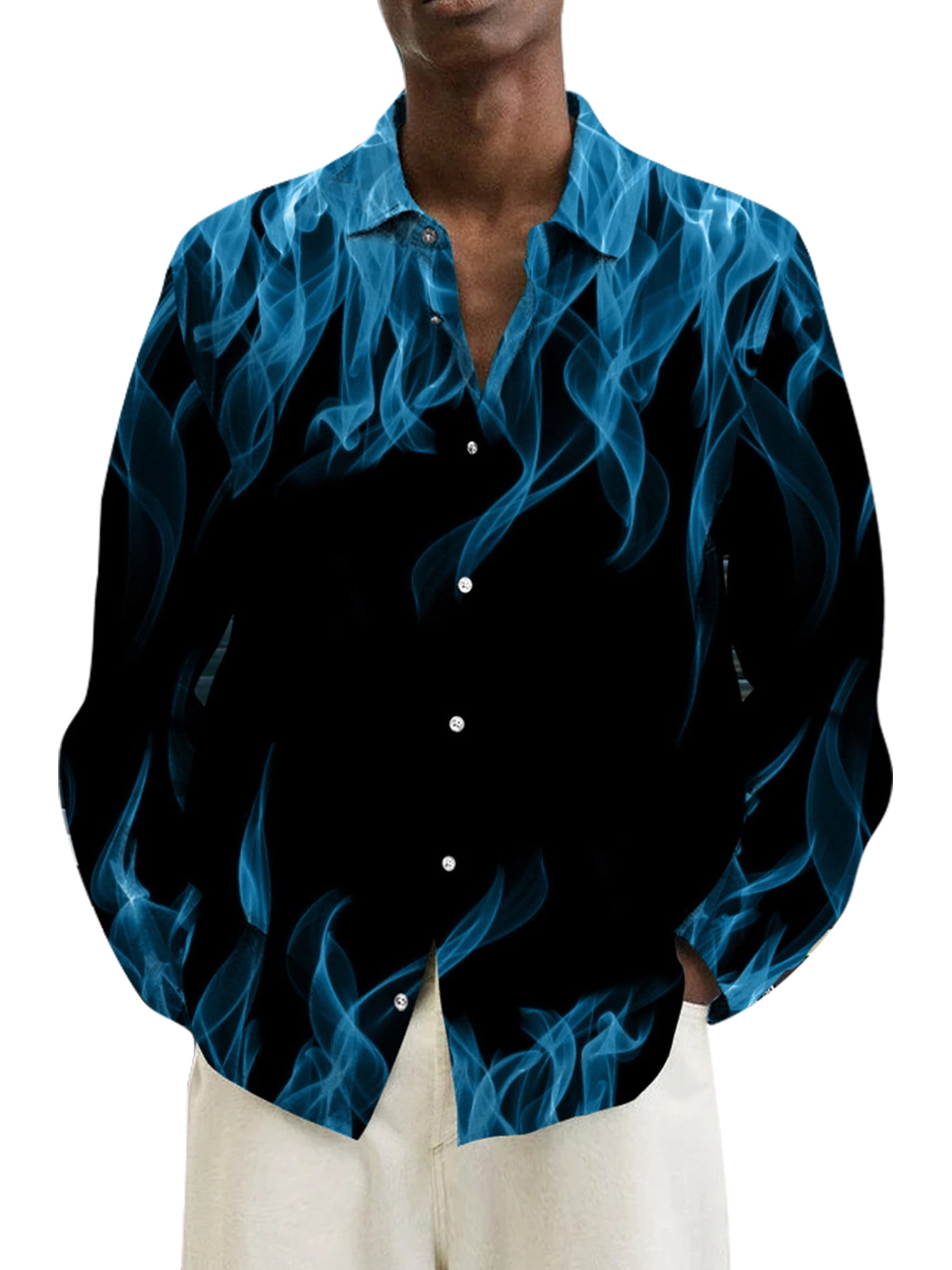 Men's Long Sleeve Button Down Shirts with Flame Print in Various Colors ...