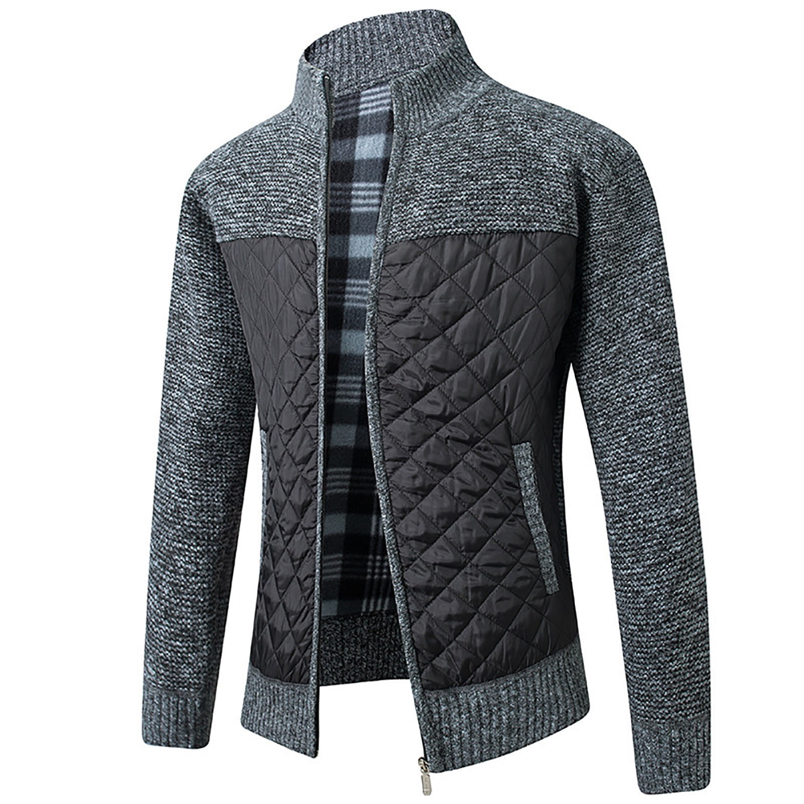 Men's Long Sleeve Cardigan Sweater Thermal Slim Fit Full Zip Quilted ...