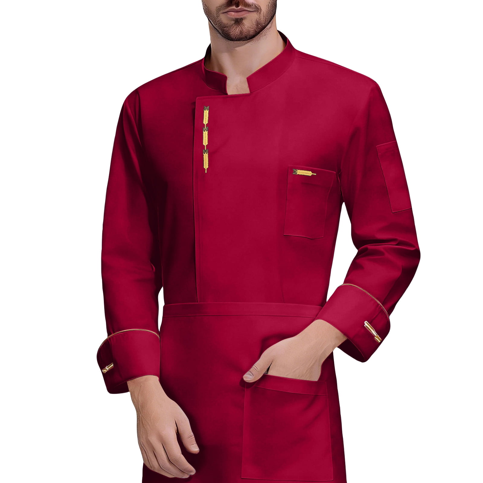 Men's Long-Sleeve Chef Jacket, Lightweight Chef Coat, Buttoned Chef ...