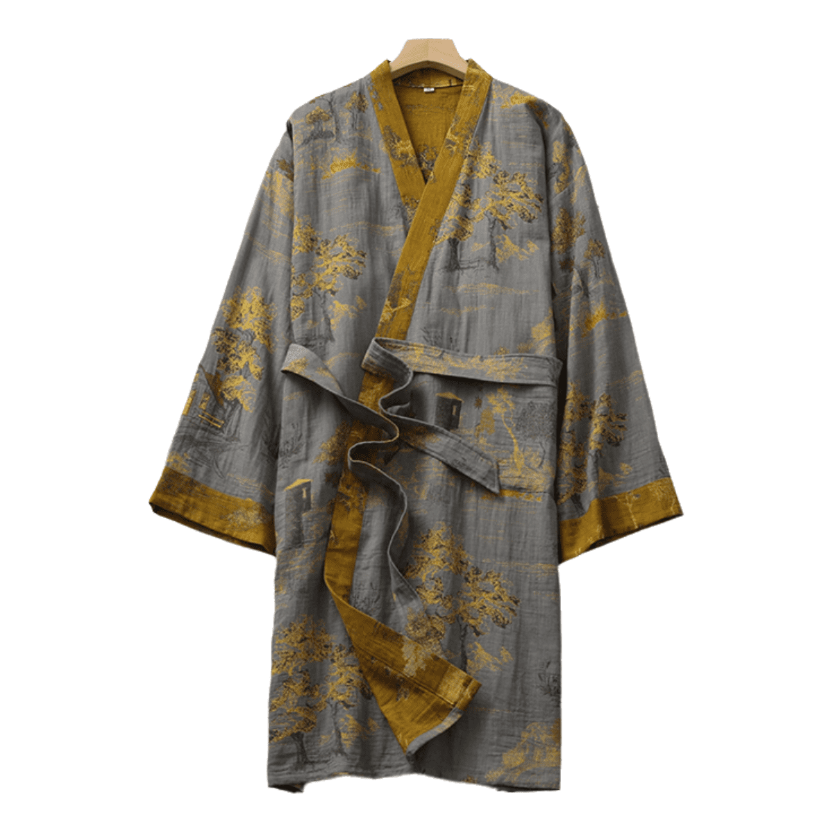 Men’s Long Sleeve Cotton Jacquard Bathrobe, Lightweight Combed Cotton ...