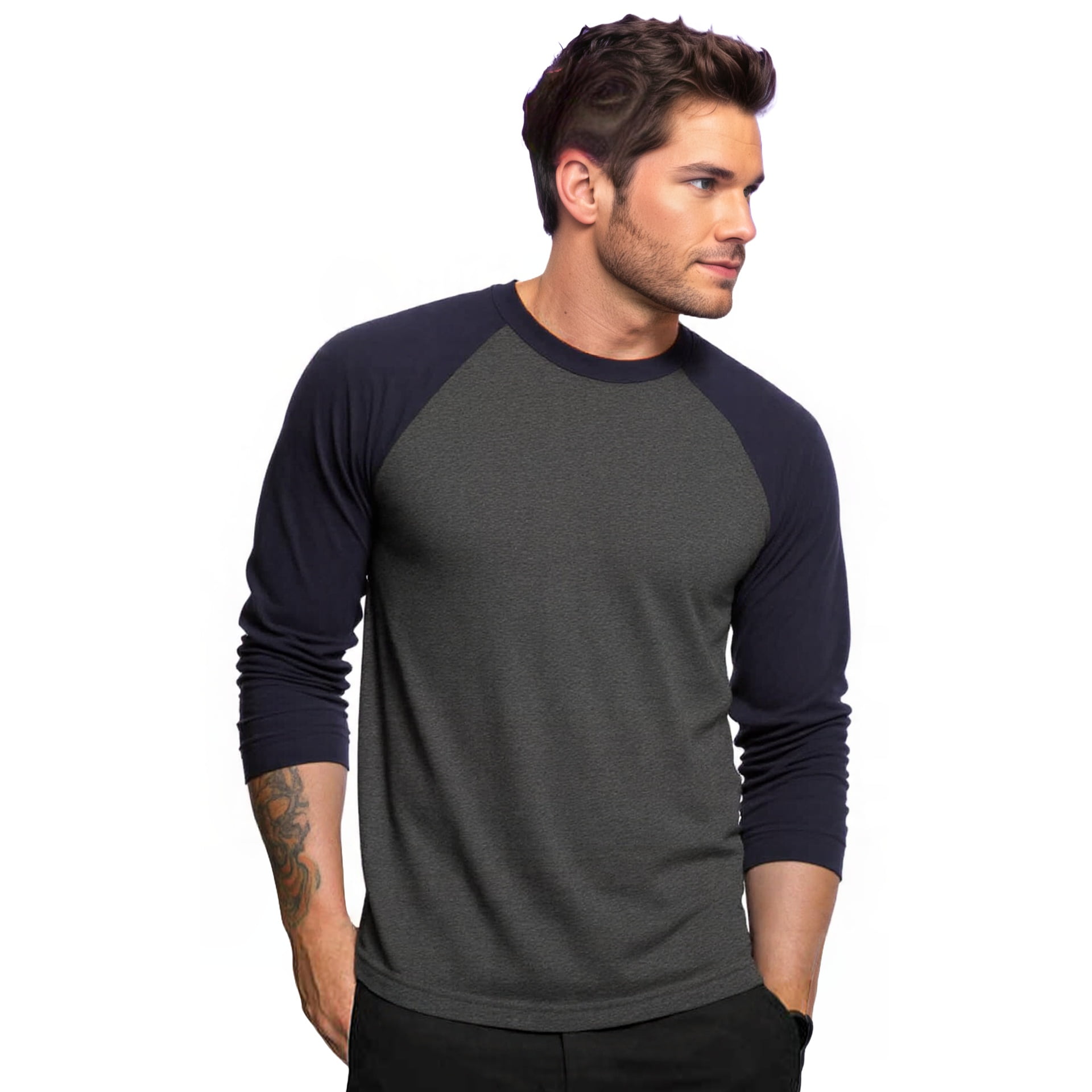 Men's Long Sleeve Crew Neck Baseball Shirt, Casual Dynamic Cotton ...